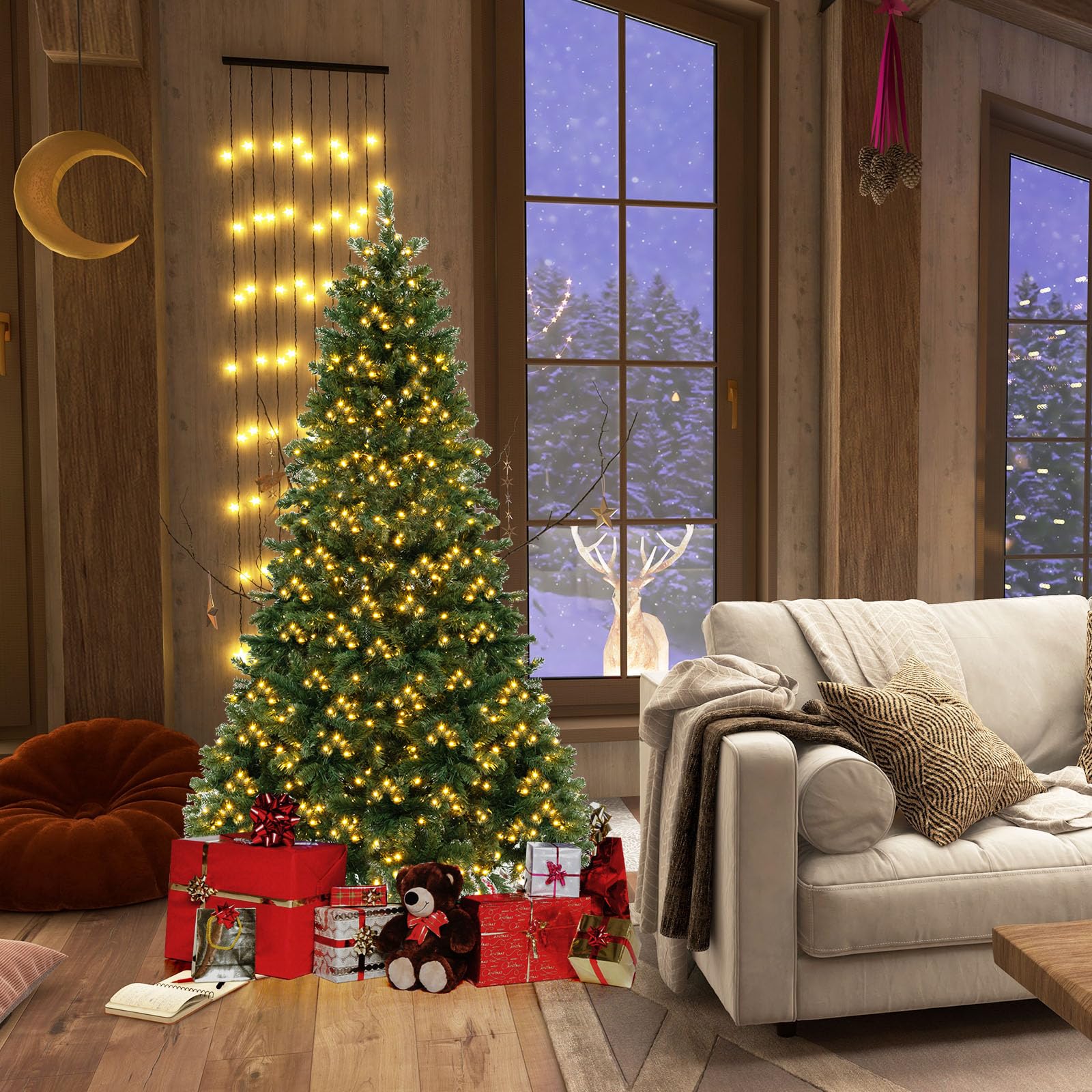 Snapklik.com : Goplus 6ft Pre-Lit Christmas Tree, Artificial Hinged ...