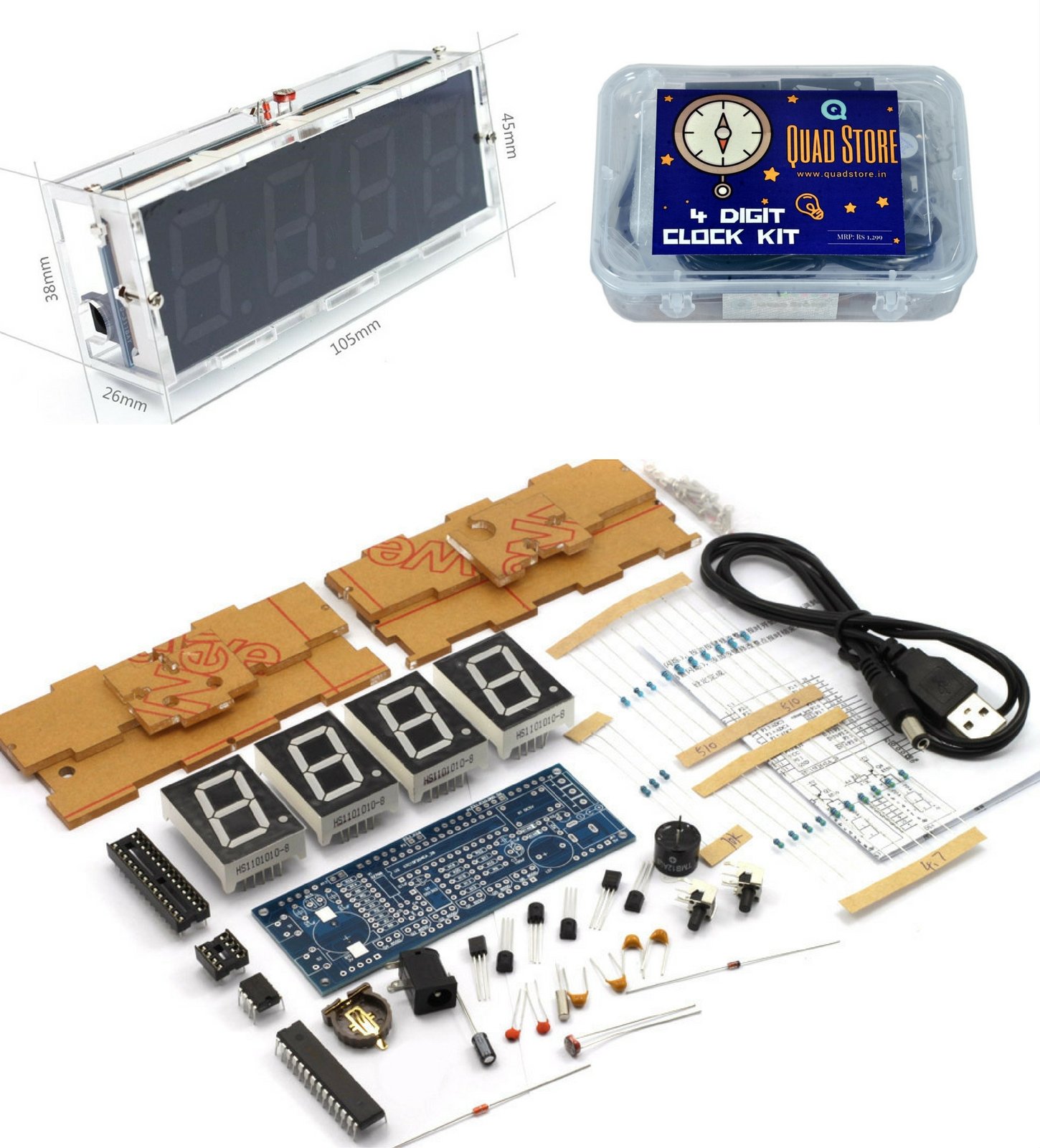 Buy Quad Store 4 Digit Clock Kit DIY Digital LED Clock Temperature ...
