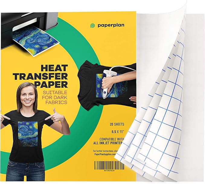 Amazon.com: Dark Transfer Paper For T Shirts (20 Sheets) - 8.5 x 11 ...