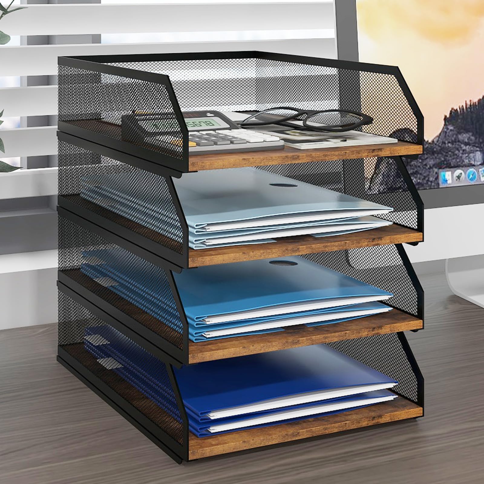 Amazon.com: Natwind 4-Tier Stackable Paper Tray, Metal Mesh Desktop ...