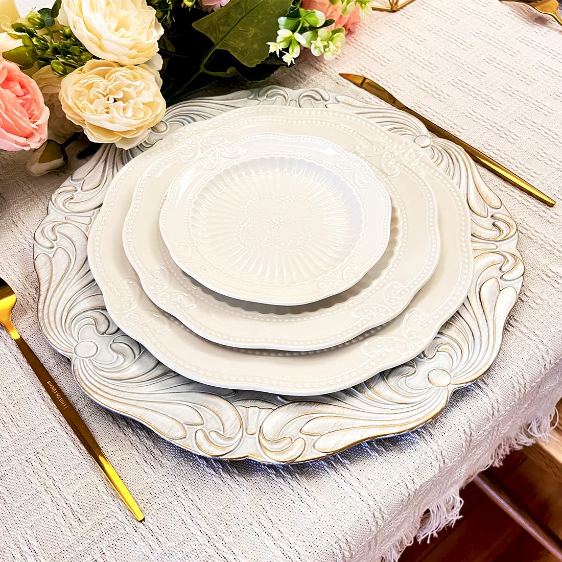 Farmhouse White Dishes Charger White Charger Plates | At Home