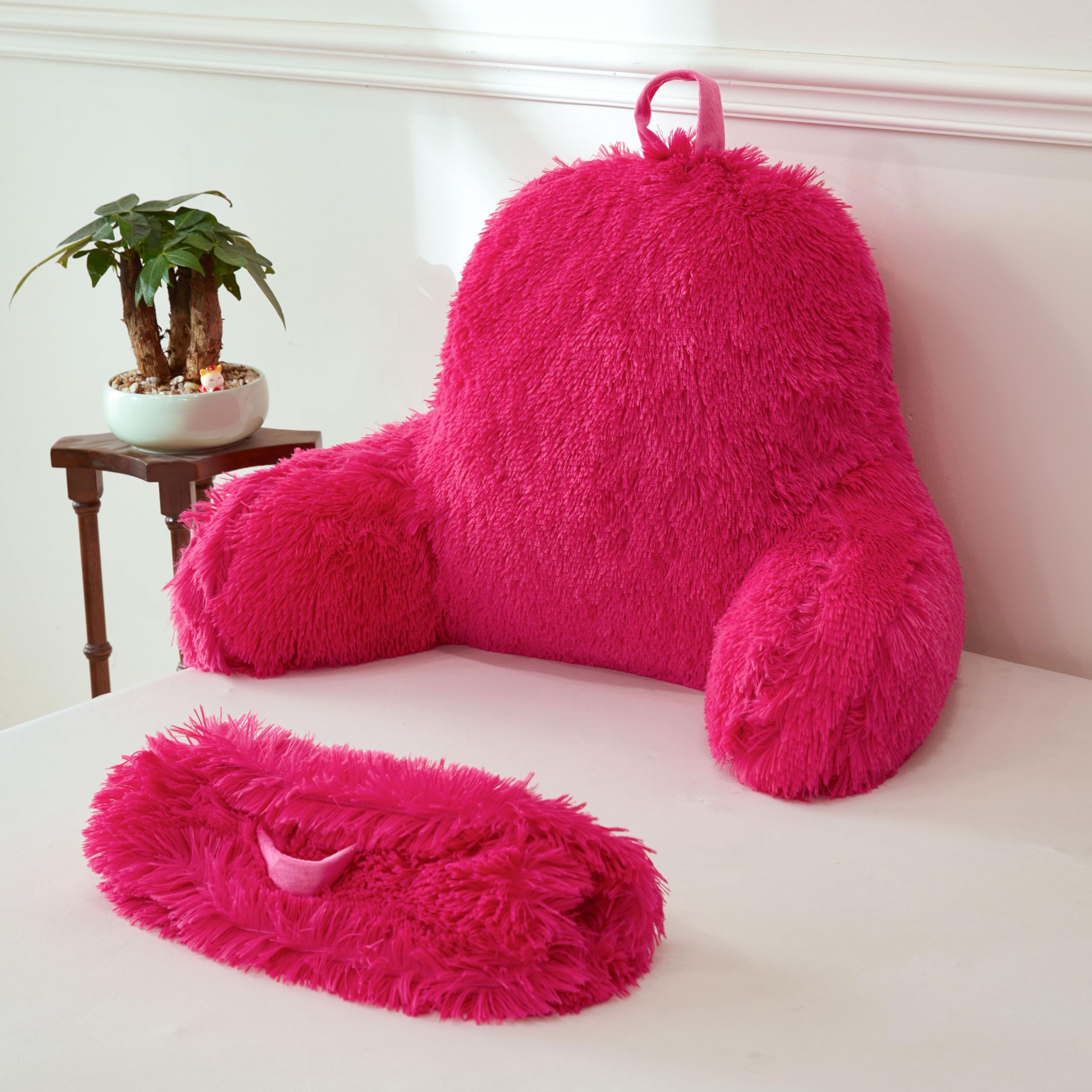 Amazon.com: XeGe Fluffy Back Support Pillow Cover for Bed (No Filler), Faux Fur Backrest Pillow ...