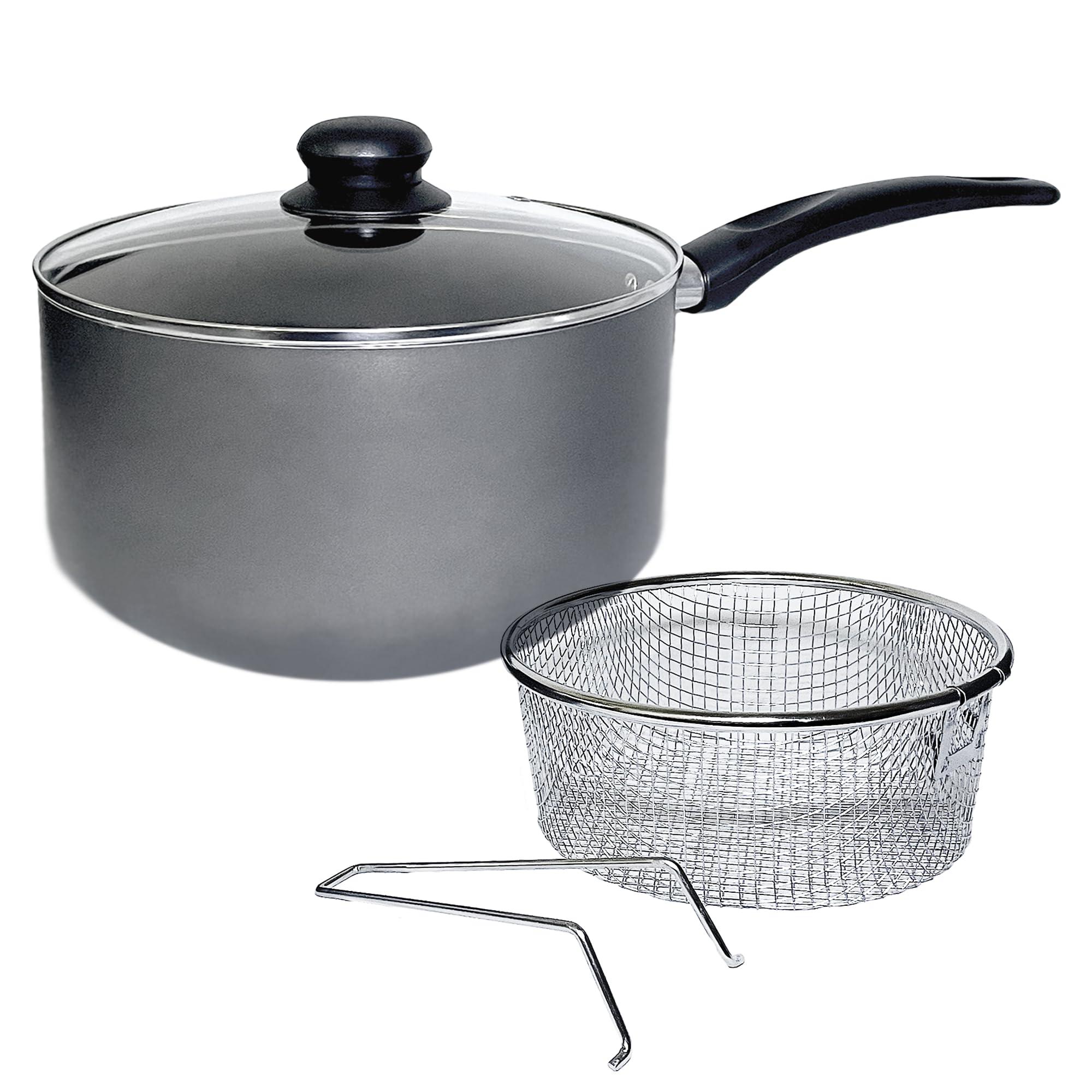 Homatz 4.2L / 22 cm Non-Stick Chip Pan with Basket and Lid | Aluminum ...