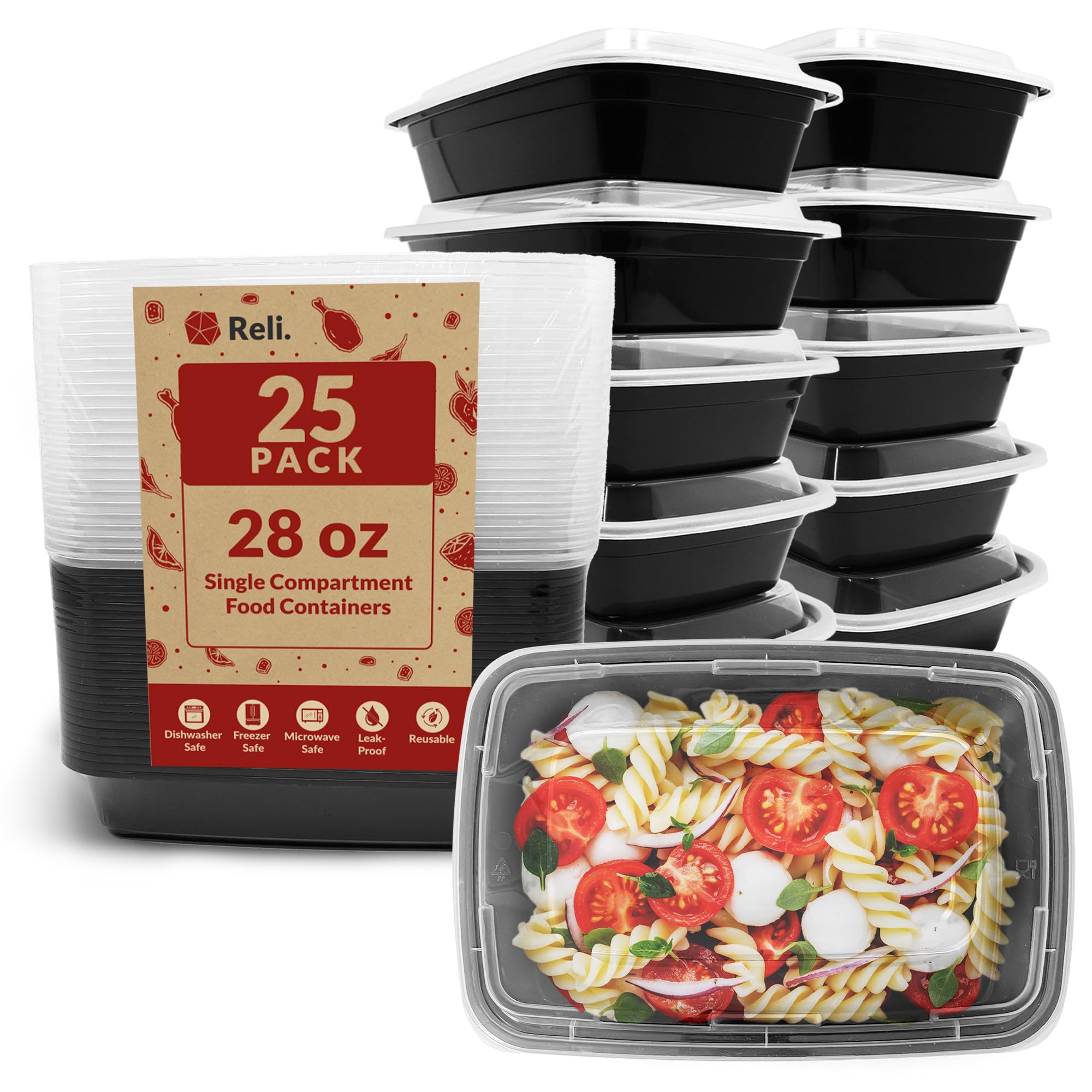 Amazon.com: Reli. Meal Prep Containers 28 oz (25 Pack) 1 Compartment ...