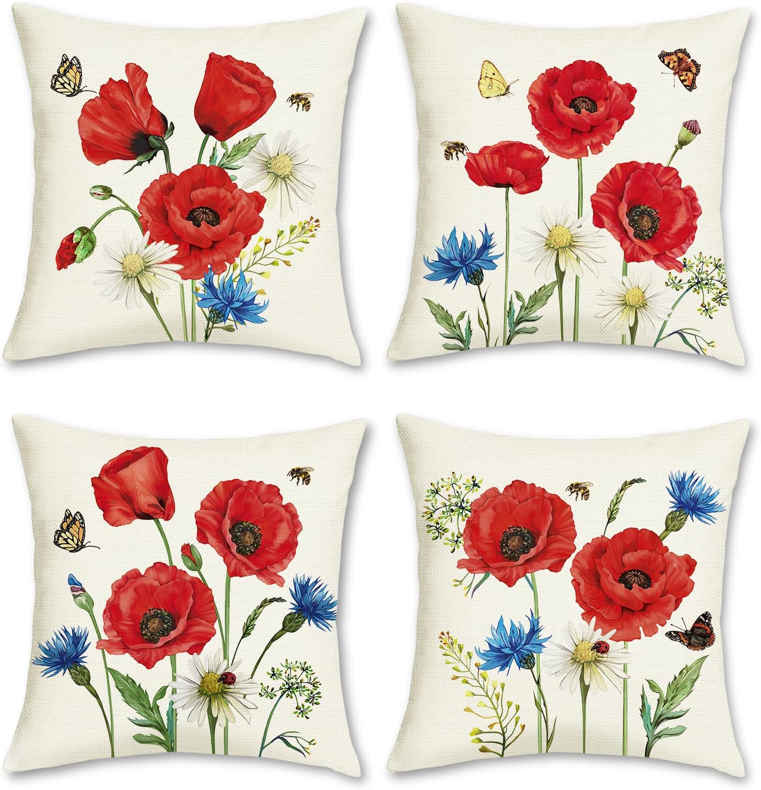 Amazon.com: Spring Summer Flower Pillow Covers 18x18 Inch Set of 2 Red ...