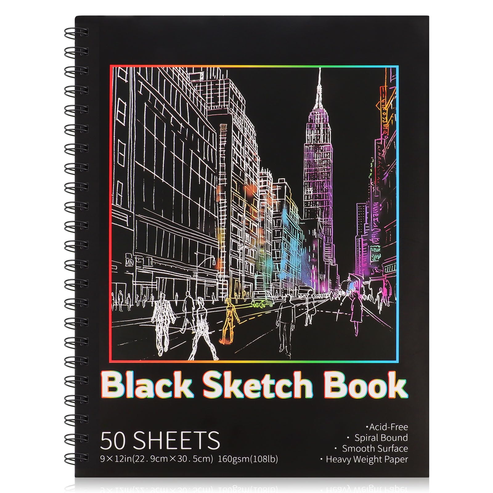 Amazon.com: 50 Sheets Black Paper Sketchbook, 108 lb/160gsm Heavyweight ...