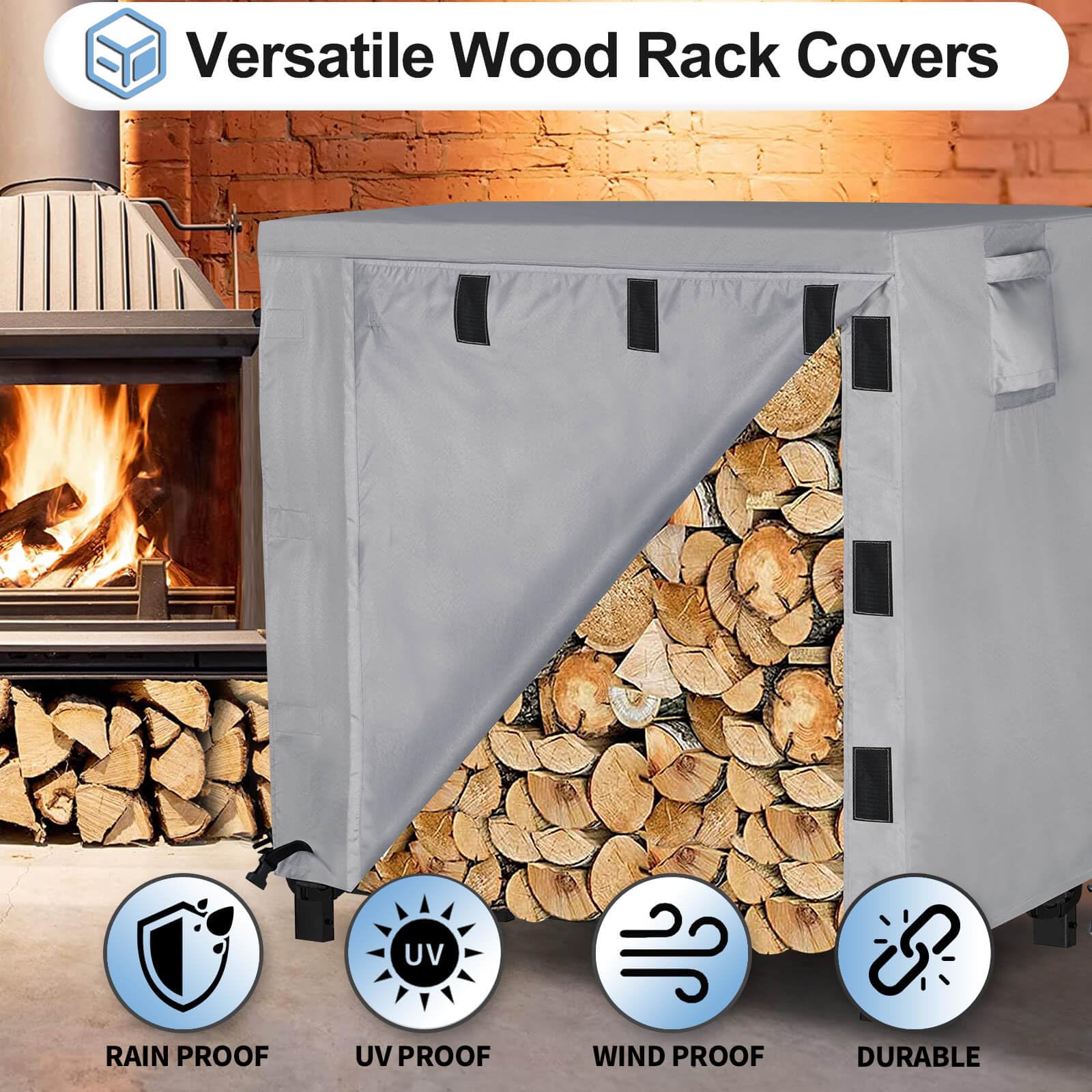Snapklik.com : OutdoorLines Waterproof Firewood Rack Cover 4FT, Grey ...