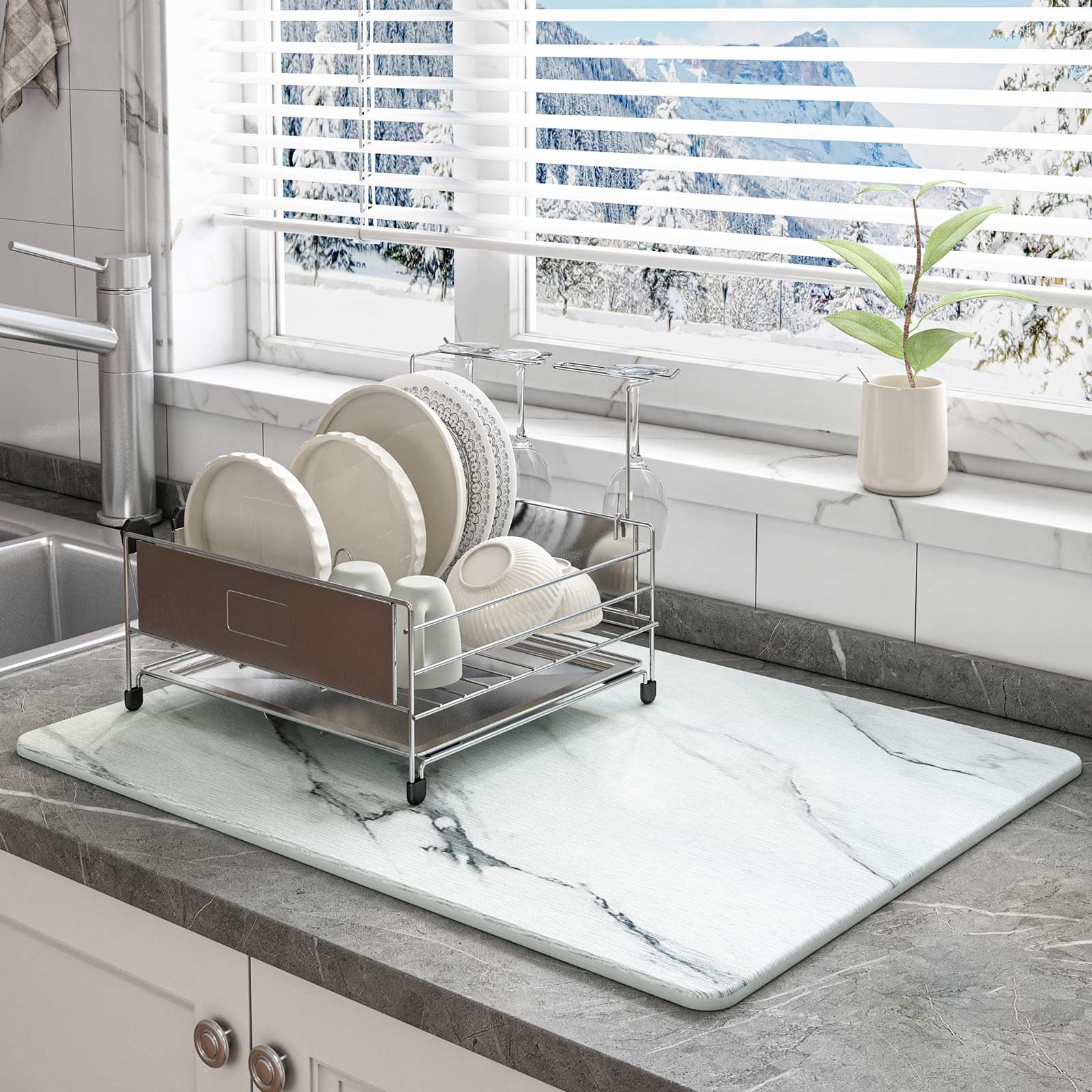 DAWNTREES Stone Drying Mat for Kitchen Counter Marble Stone Dish Drying ...