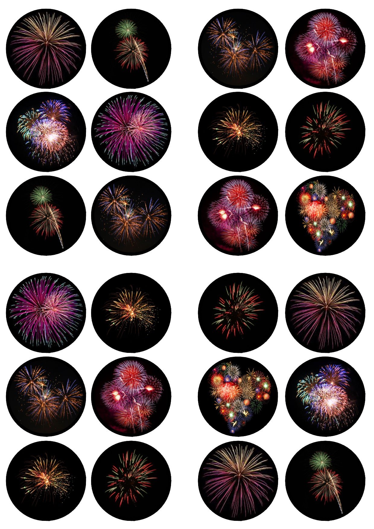 24 Fireworks, New Year Edible Wafer Paper Cupcake Toppers/Decorations ...