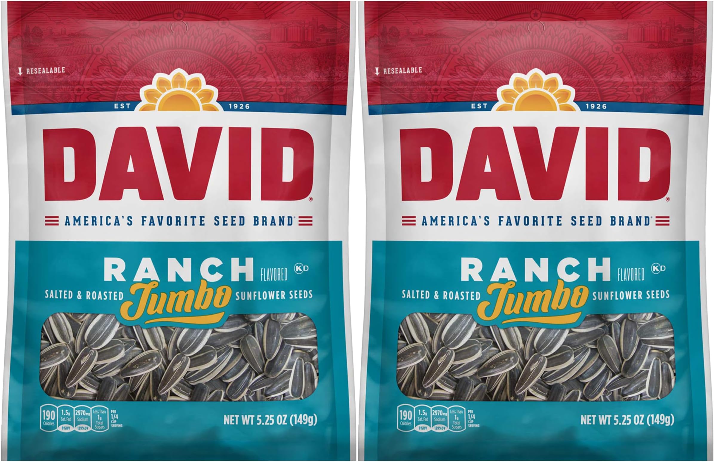 Amazon.com : David, Sunflower Seeds, Roasted & Salted, Ranch, 5.25oz ...
