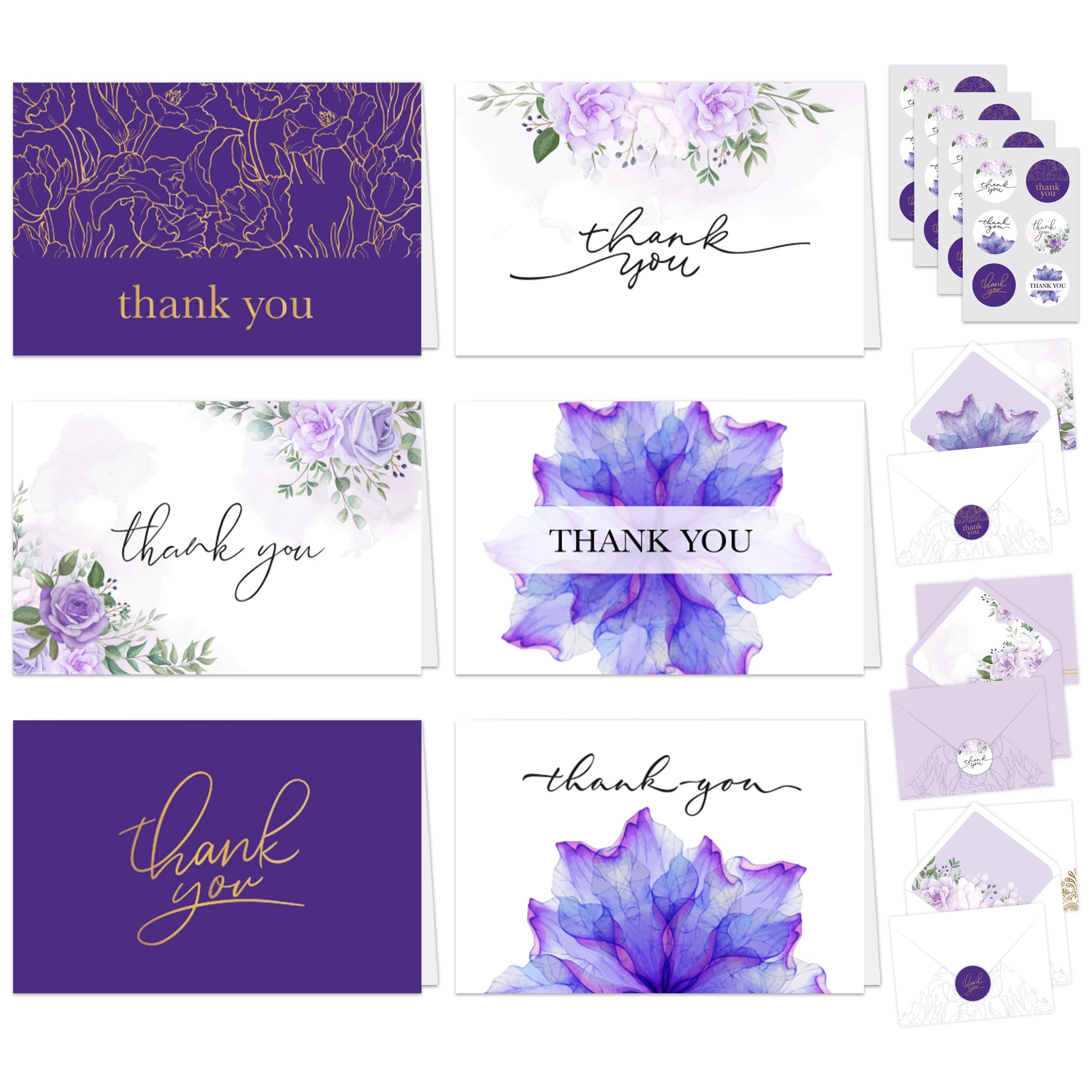 Decorably 24 Pack Purple Thank You Cards with Envelopes & Stickers - 6 ...