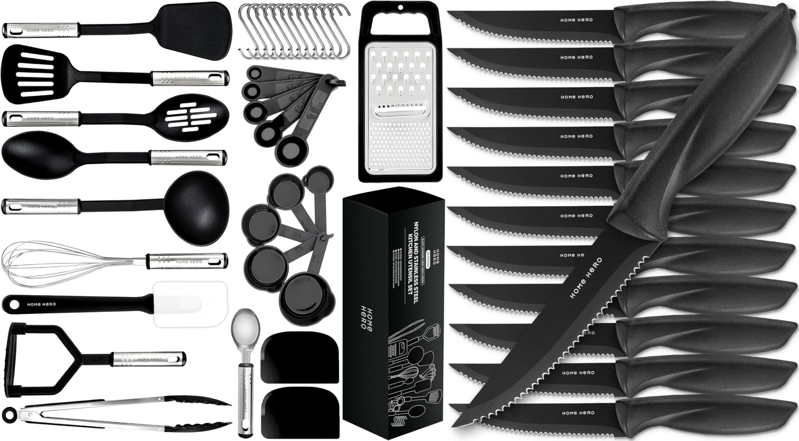 Amazon.com: Home Hero 35 Pcs Utensils Set + 12 Pcs Steak Knife: Home ...