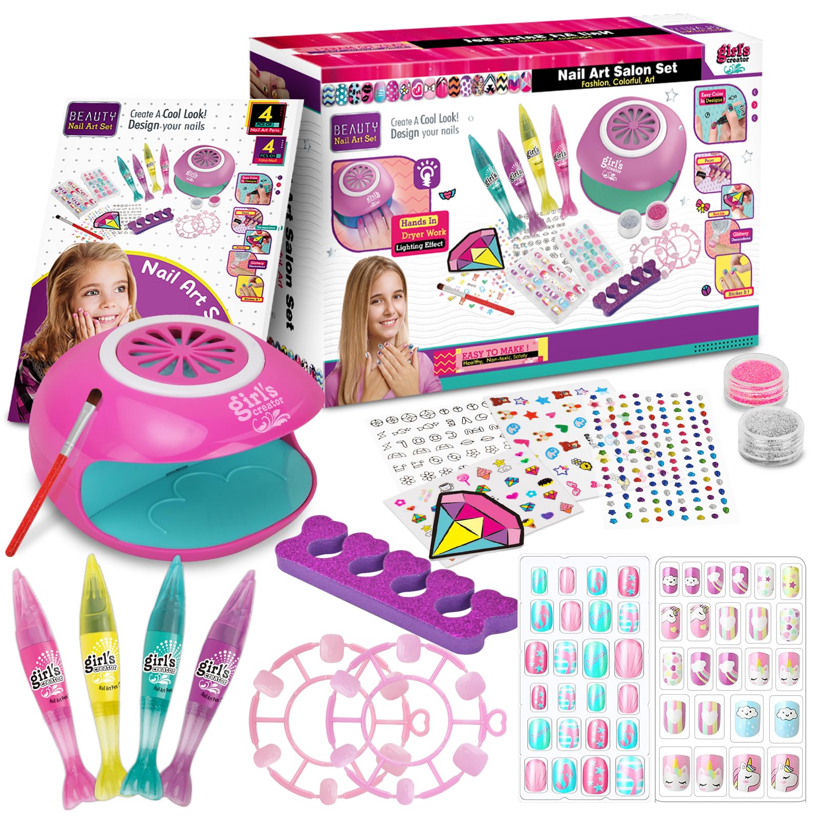 Dkinghome Girls Nail Art Kit Kids,Girls Toys Nail Polish Set Kids Girls ...