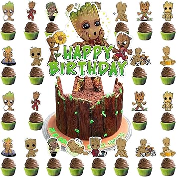 Amazon.com: Groot Birthday Party Cake Topper 37Pcs Cartoon Groot-themed ...