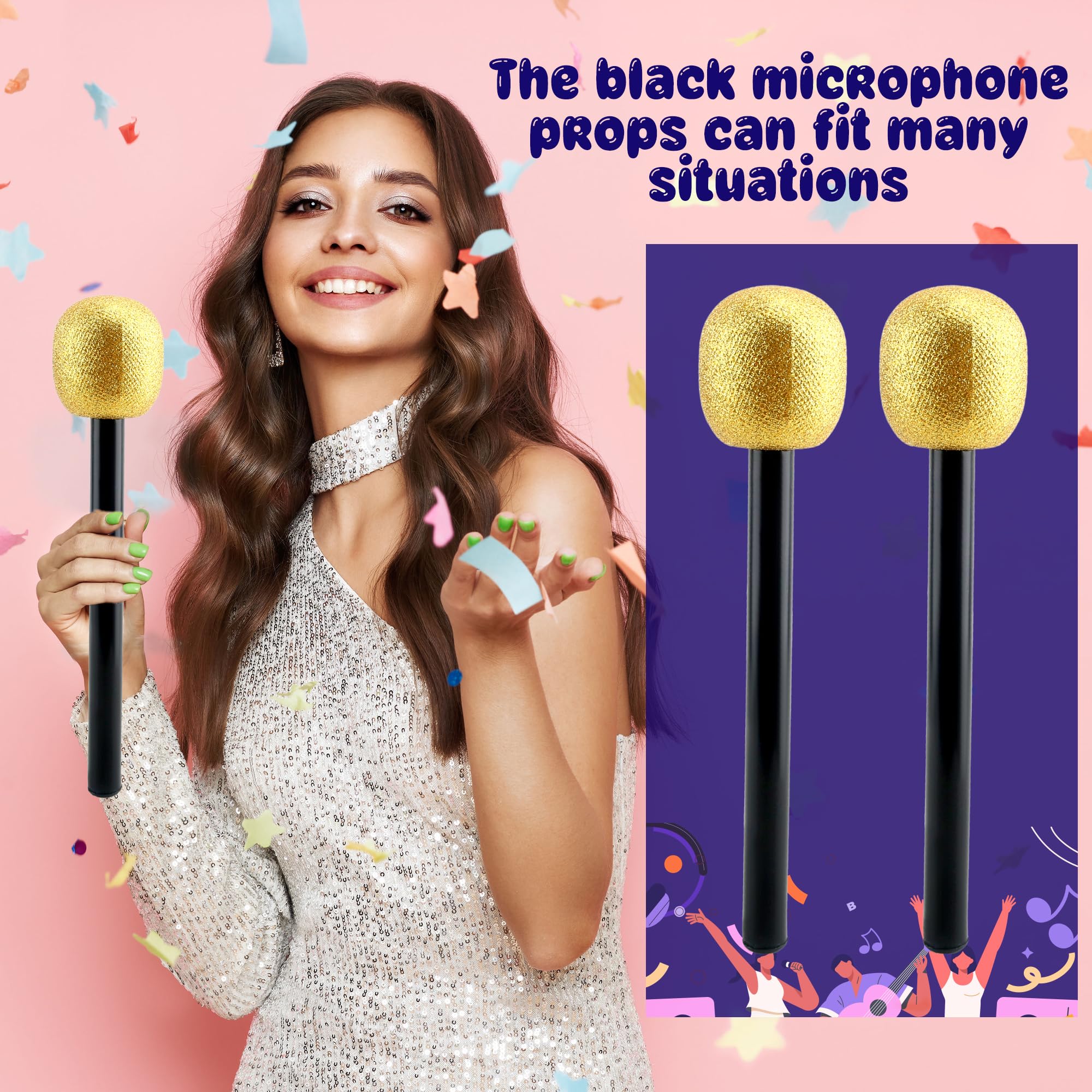 Snapklik.com : Haconba 8 Pack Microphone Toy Fake Plastic Glitter Stage ...