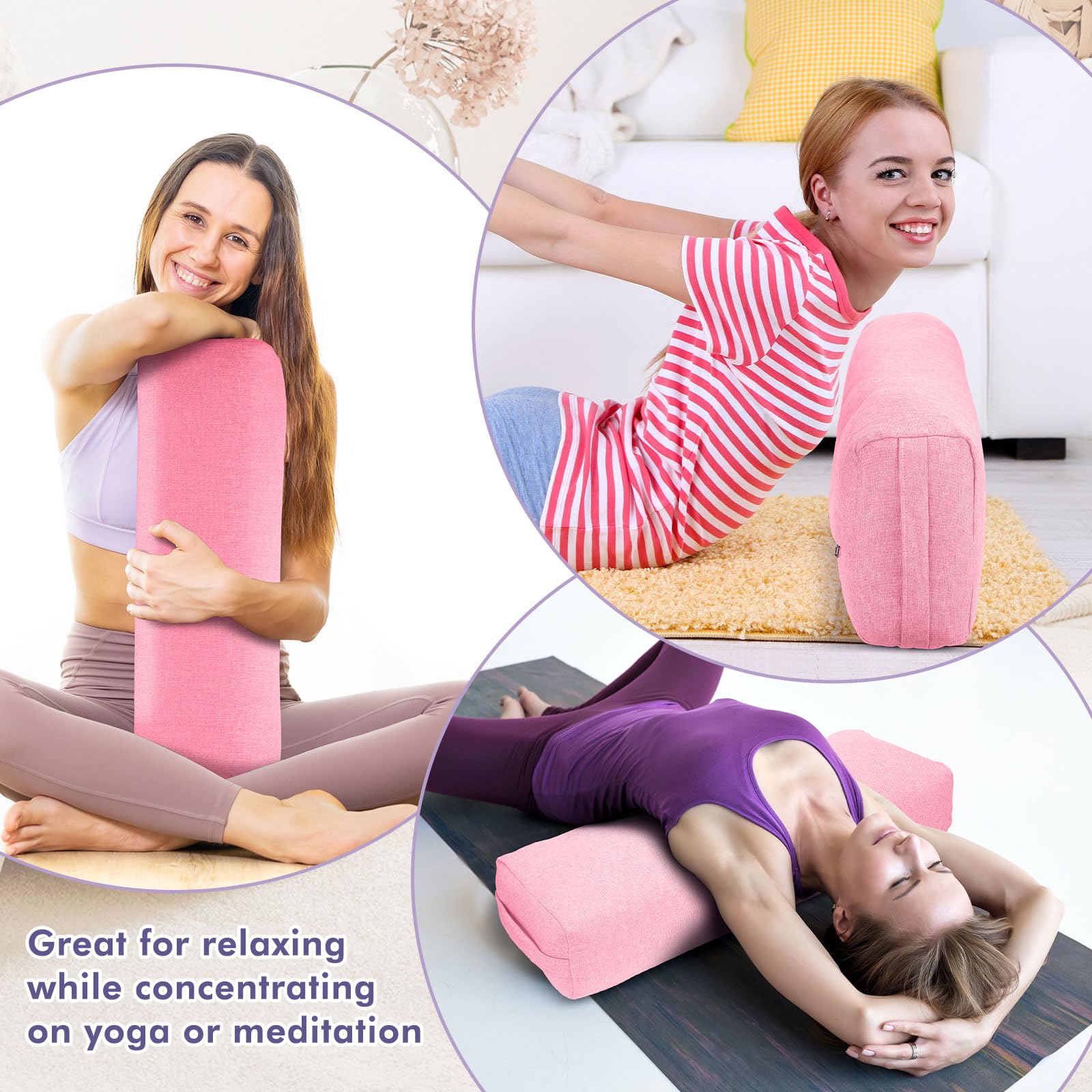 2 Pack Yoga Bolster Pillows for Restorative Yoga 25" x 13.4" Meditation ...