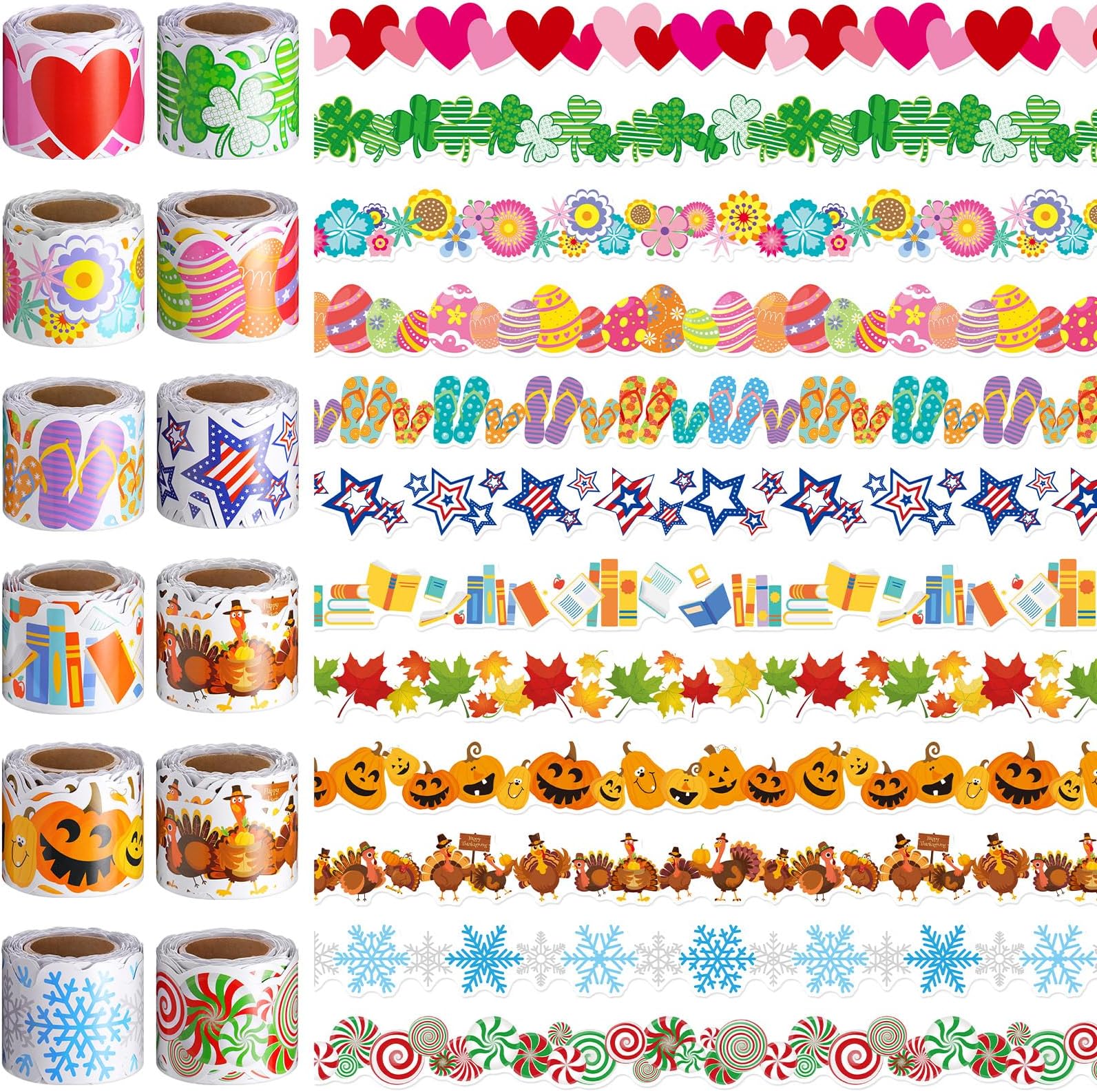 Amazon.com: Geyee 12 Rolls 394 ft Holiday Bulletin Board Borders ...