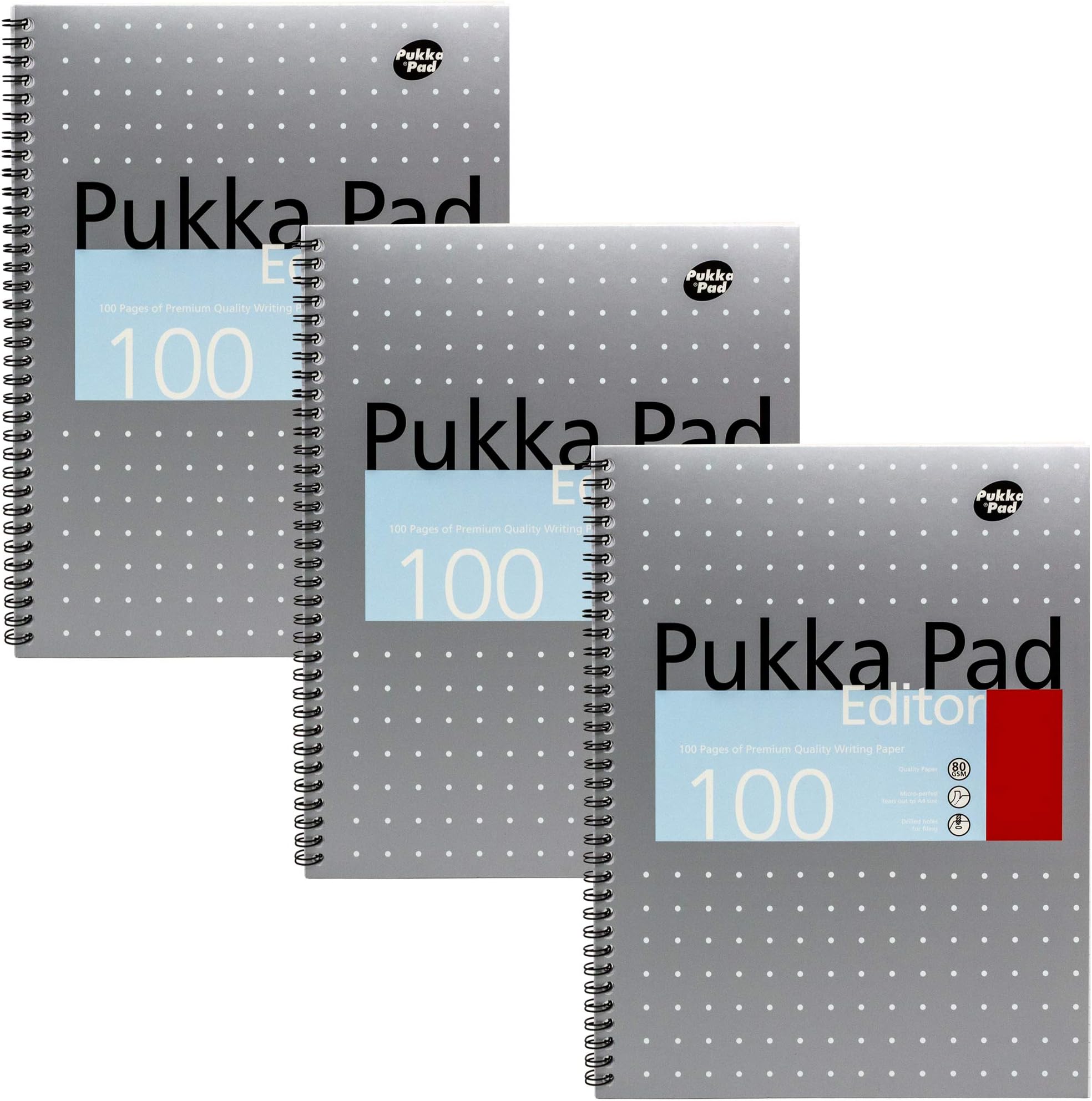 Pukka Pad, A4+ Metallic Editor Pad 3 Pack - Wirebound Notebook with 8mm ...