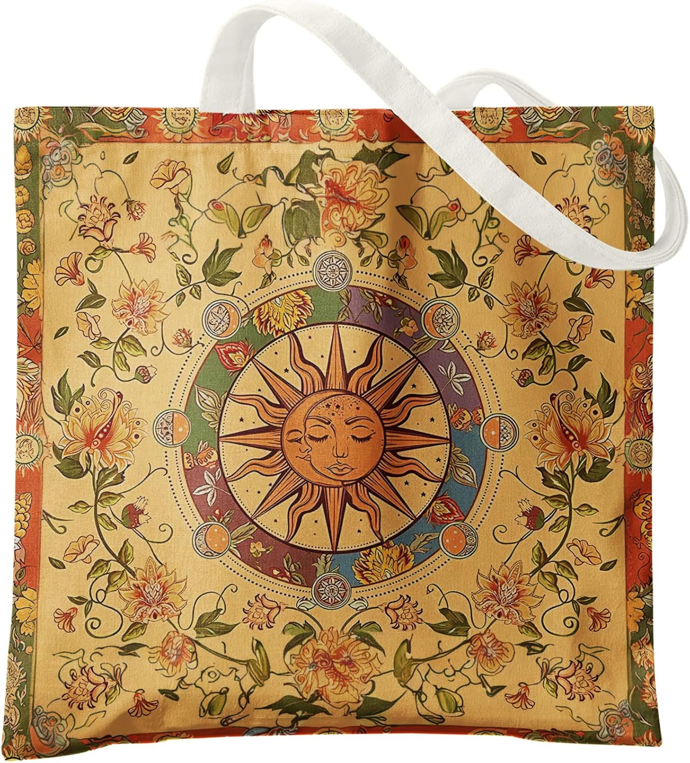 Amazon.com: Veqzc Boho Hippie Canvas Tote Bag - Sun and Moon Design ...