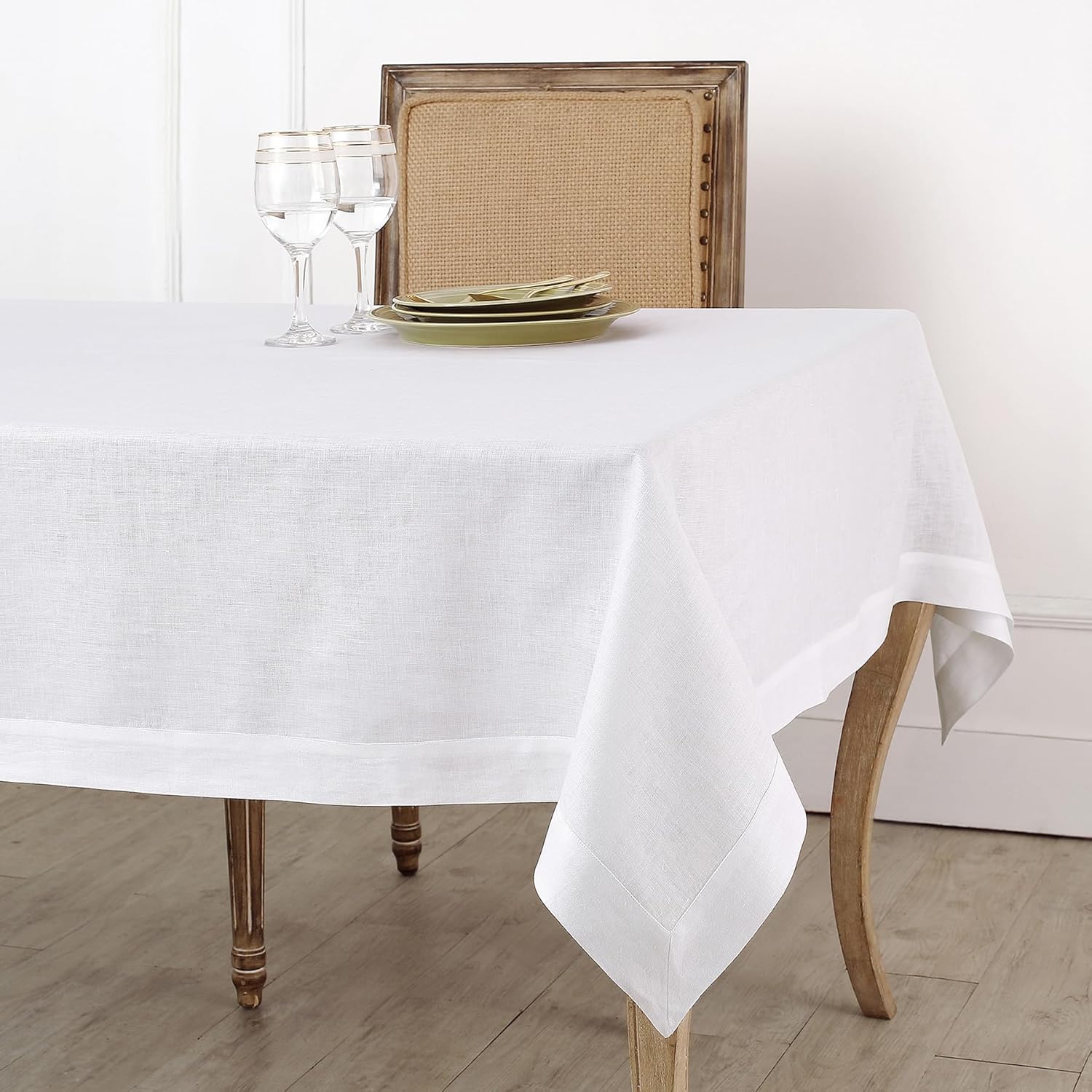 Amazon.com: Solino Home Linen White Tablecloth 60 x 90 Inch - 100% Pure ...