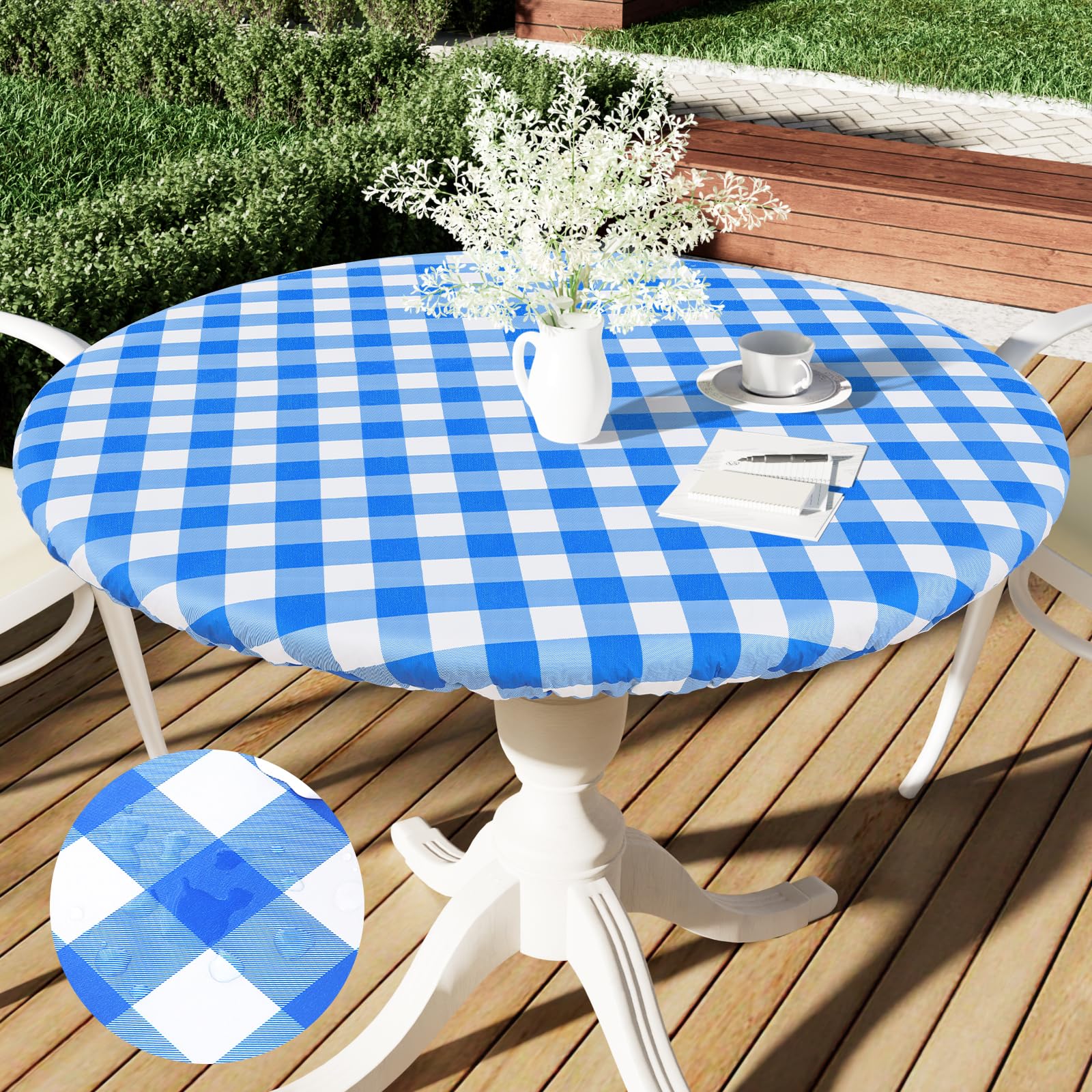 Amazon.com: Smiry Round Picnic Table Cloth, Elastic Waterproof Fitted ...