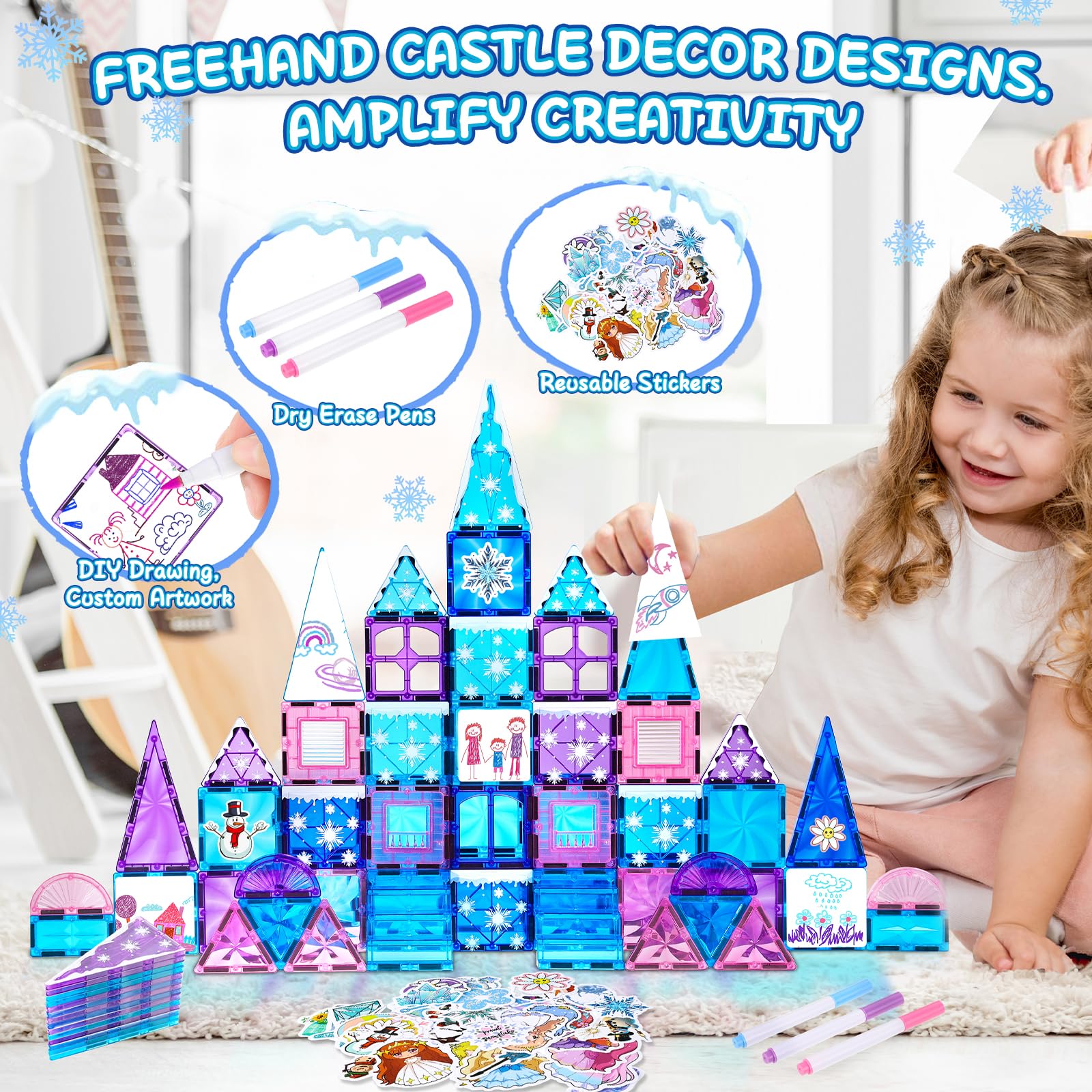 Tyler And Snowy 145-Piece Frozen Castle Magnetic Tiles Building Set ...