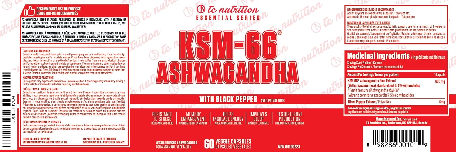 TC Nutrition Organic KSM-66 Ashwagandha Supplement - Reduce Stress ...