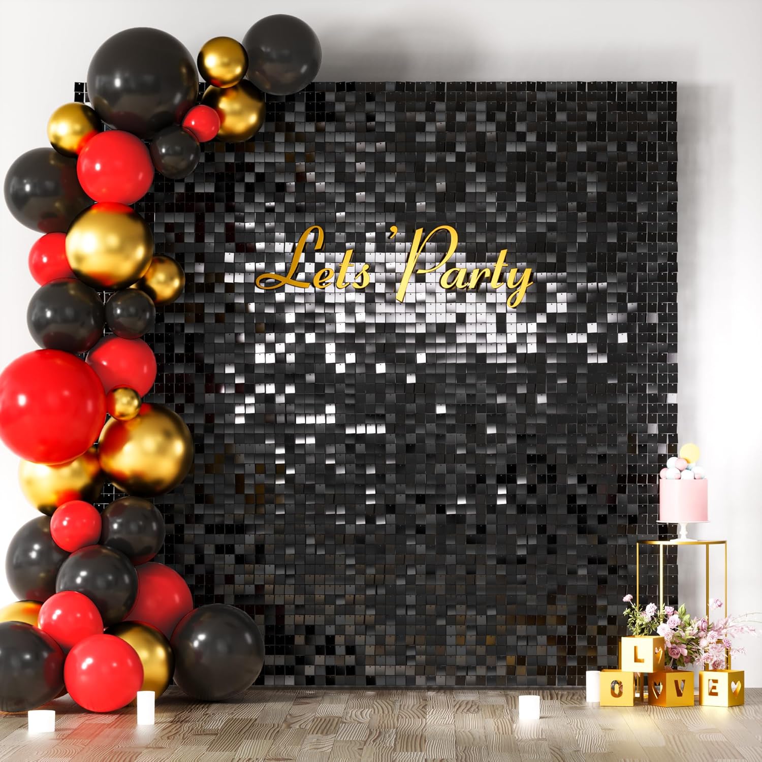 Amazon.com : COKAOBE Black Shimmer Wall Backdrop, 30PCS Square Sequin ...