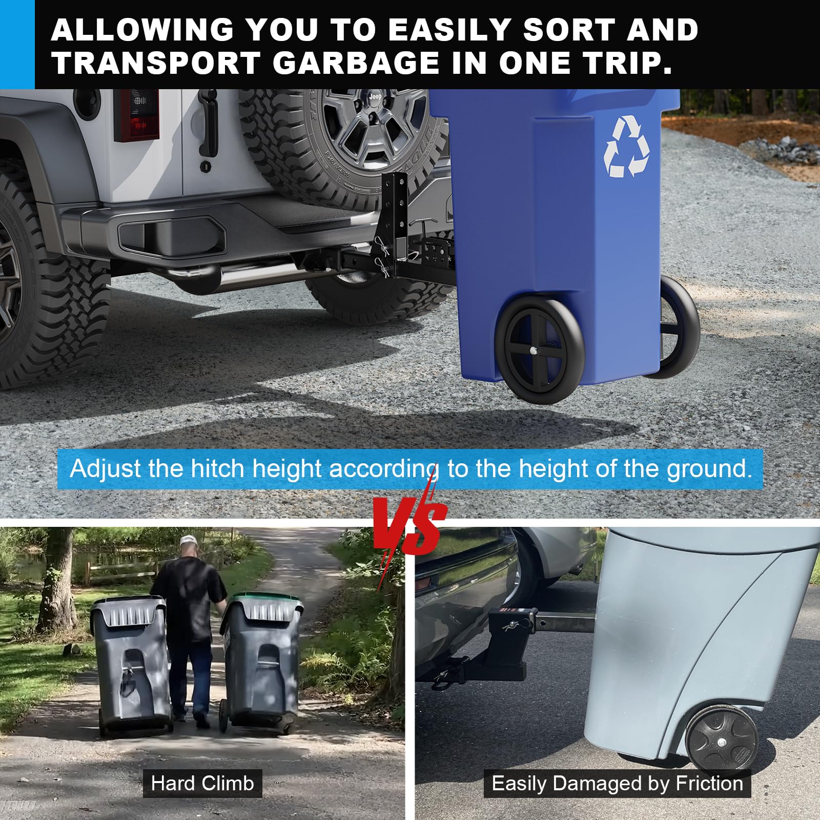 Snapklik.com : Adjustable 2" Trash Can Hauler Hitch Reciever, Heavy ...