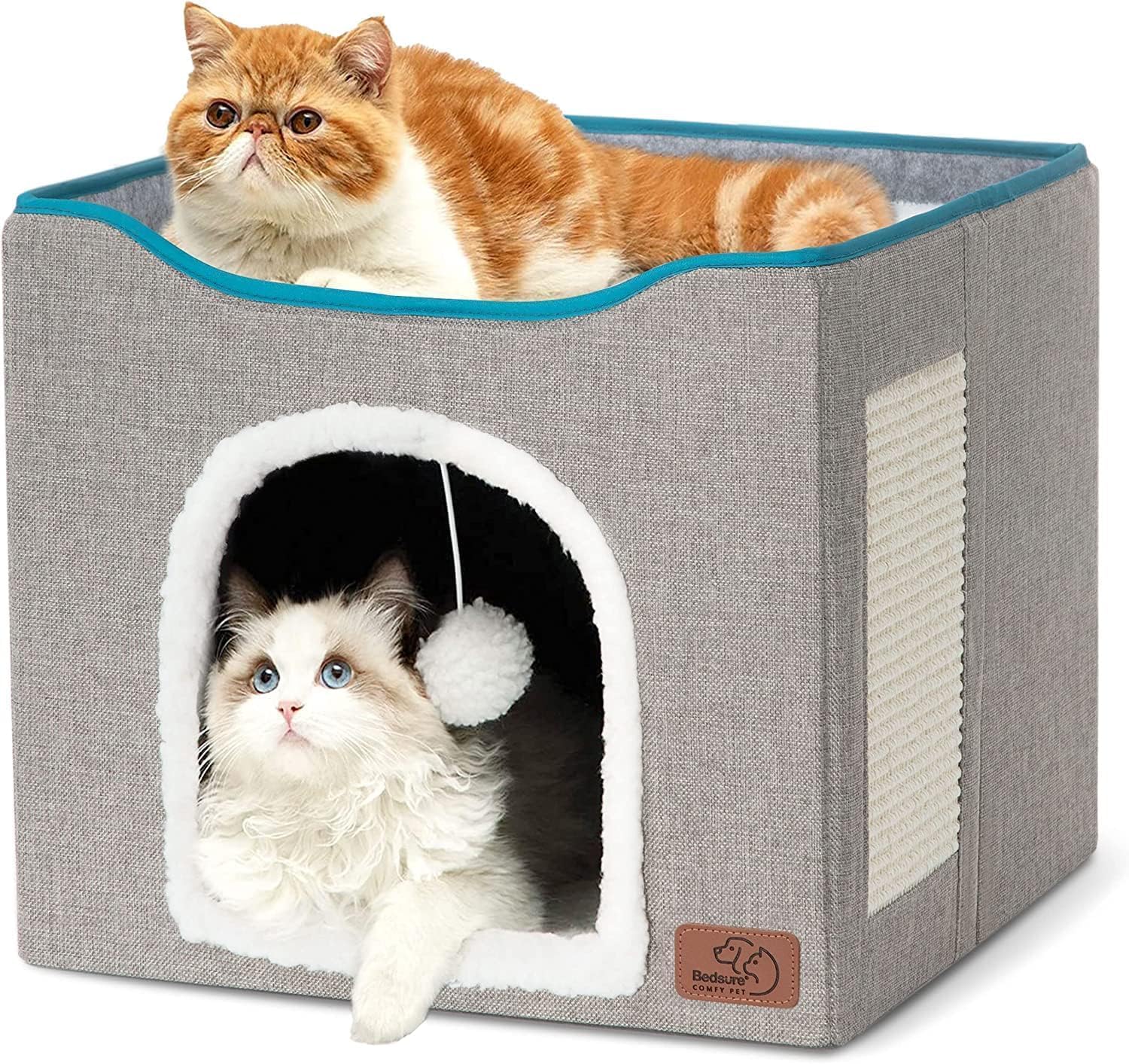 NEWKIBOU Cama para Gatos,Casa Plegable para Gatos con Terraza,Casa para Gatos Interior con ...