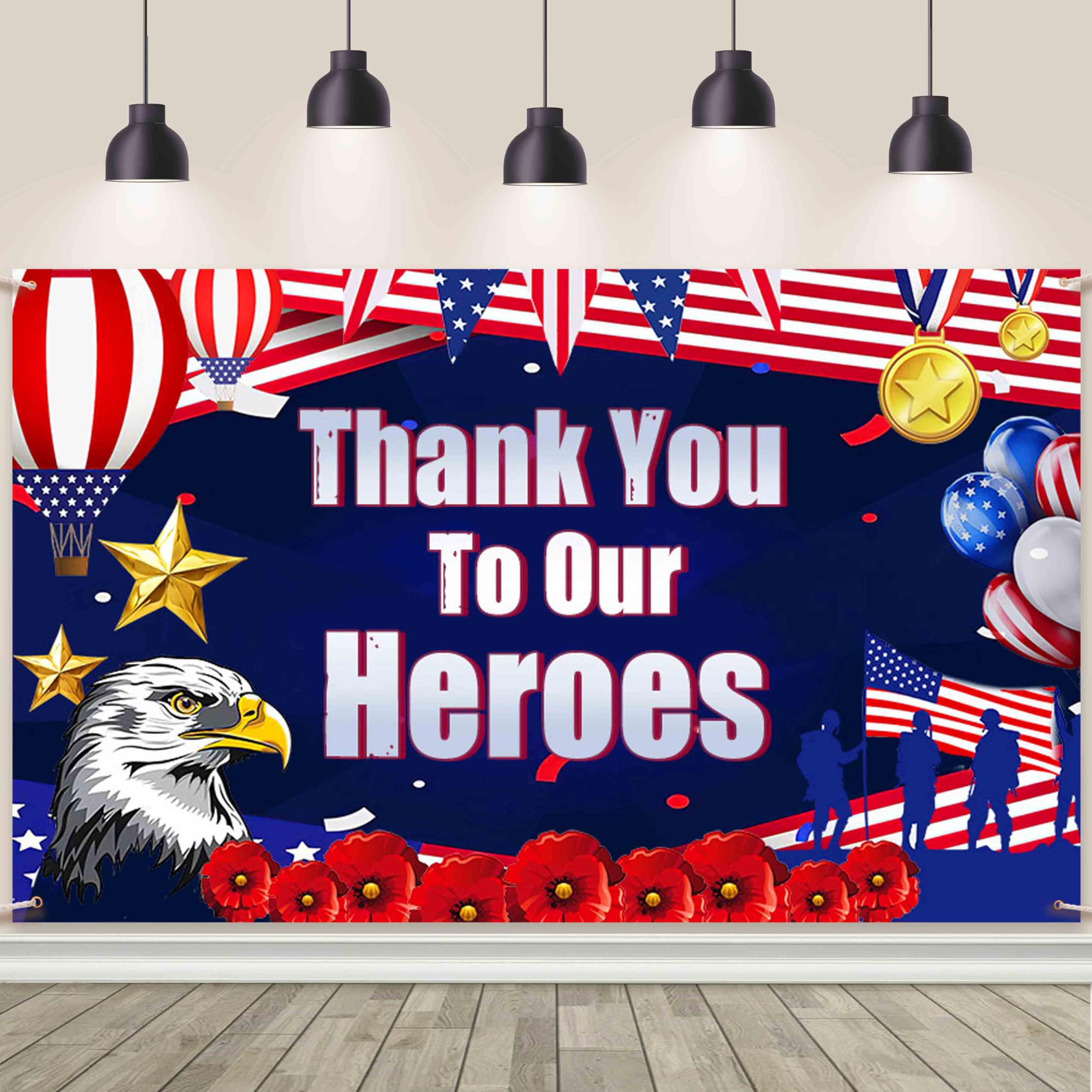 Amazon.com : AIBIIN Thank You to Our Heroes Backdrop Patriotic Happy ...