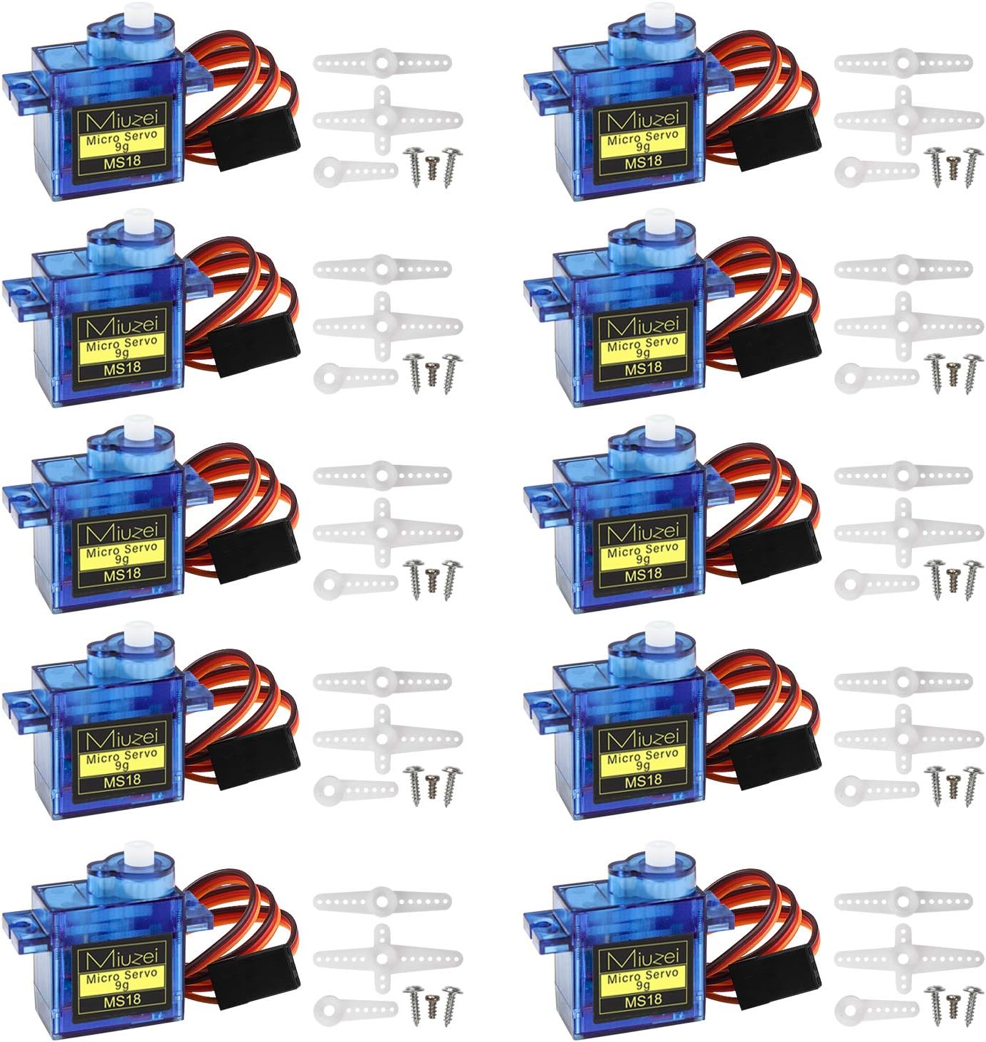 Miuzei 10 Pcs 9G SG90 Micro Servo Motor Kit for RC Robot Arm/Hand ...