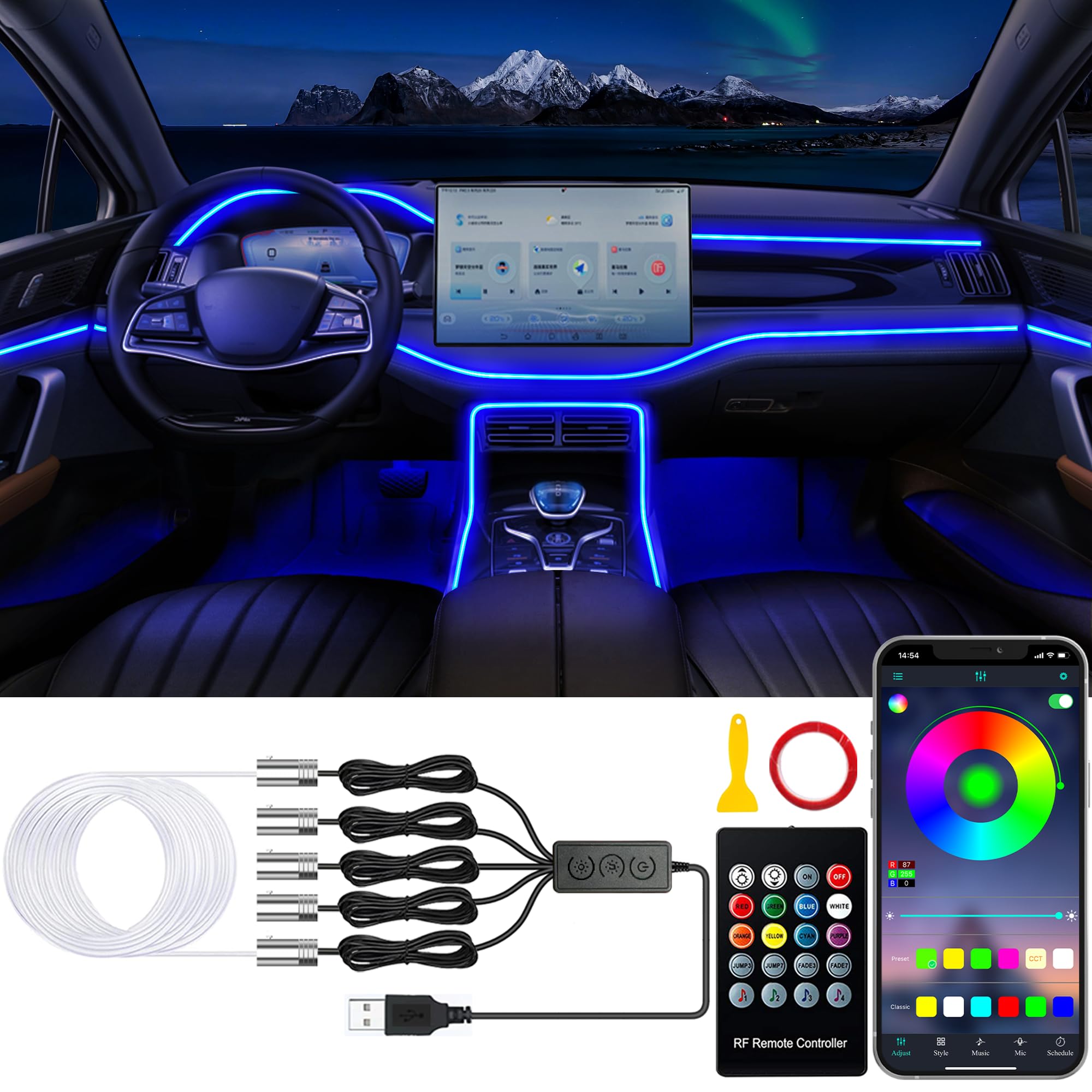 Amazon.com: Jushope Car LED Lights, Interior Car Lights with Wireless ...