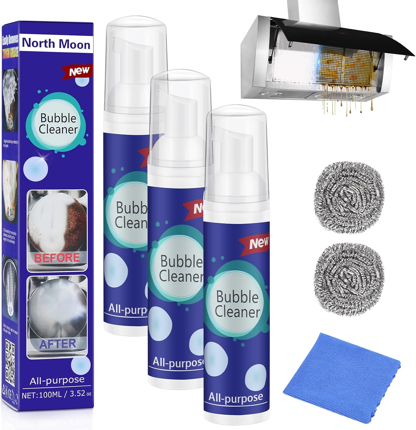 3 x 100ml Bubble Cleaner, Schäumender Schwerölfleckenreiniger, Multifunctionaler Blasenreiniger ...