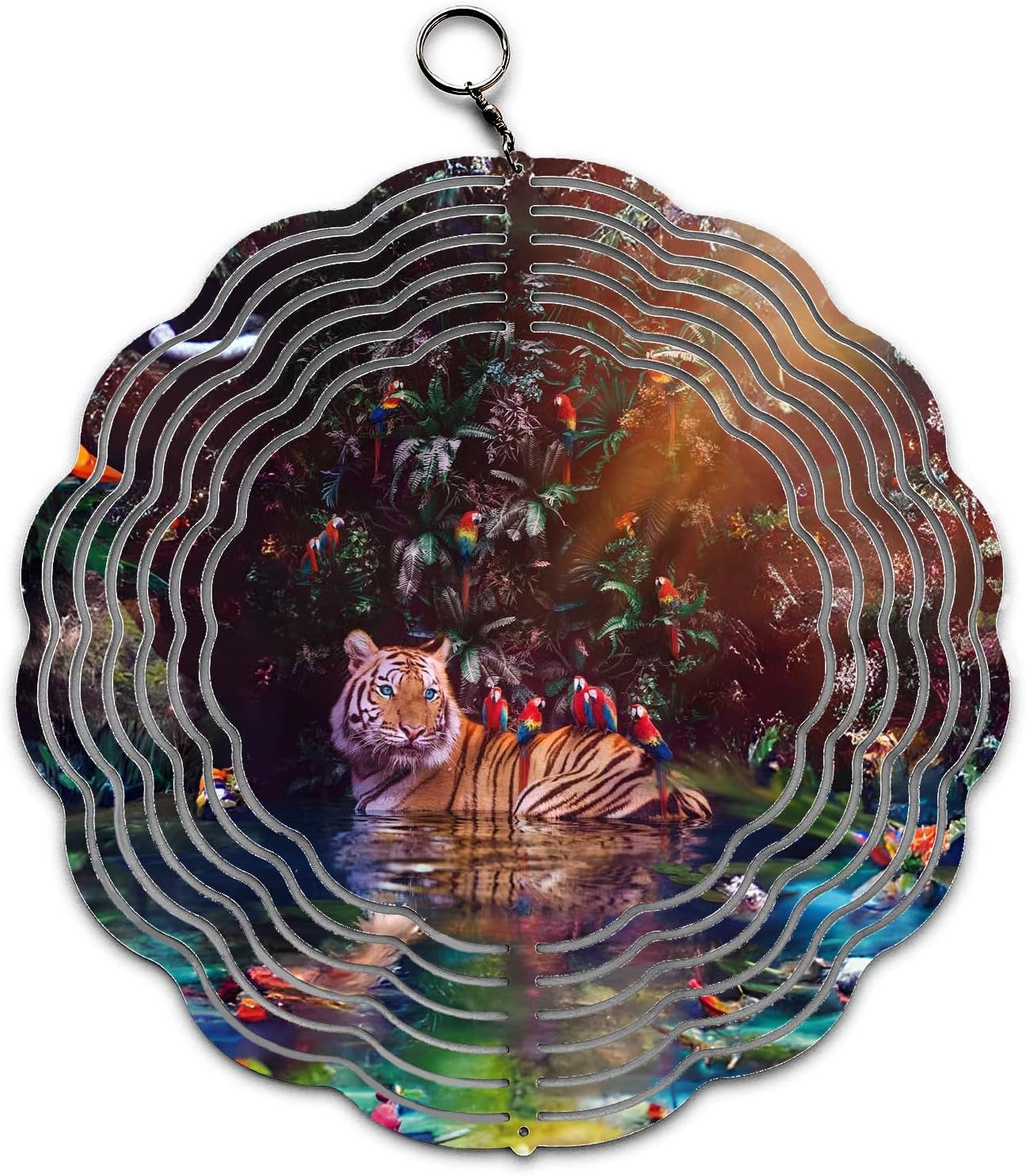 Amazon.com: Peaceful Tiger and Parrots Bird Wind Spinner 10 inch for ...