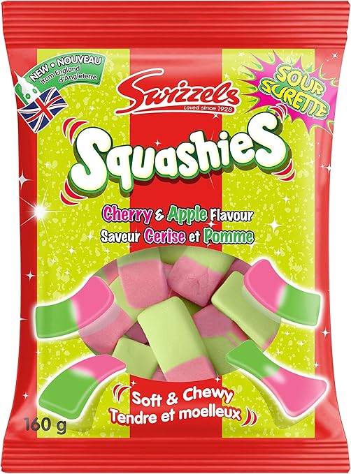 Squashies, Soft & Chewy Marshmallow Candy, Sour Cherry &Apple 160 Grams ...