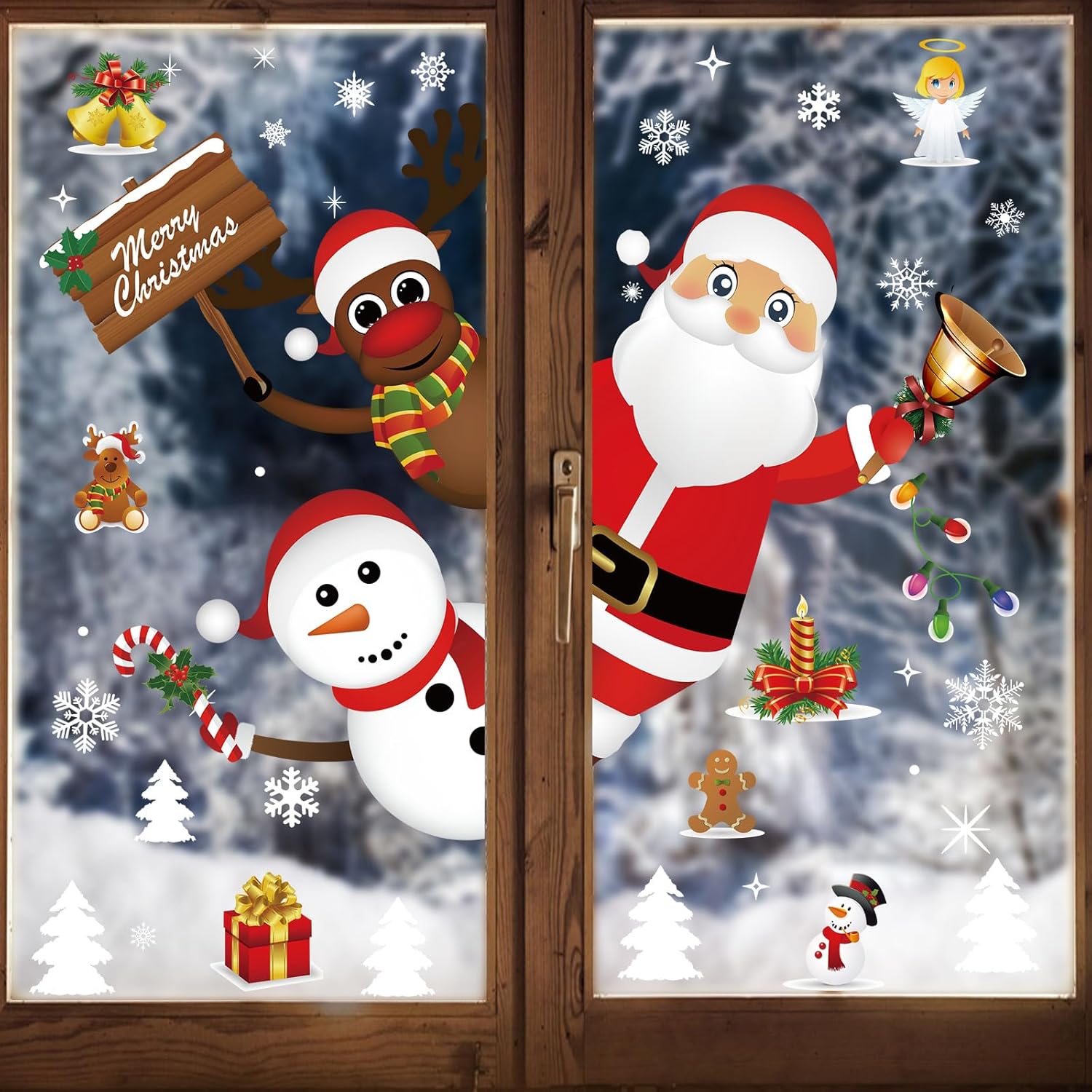 HUOGEE Christmas Window Stickers, Reusable Snowflakes Stickers, Santa ...