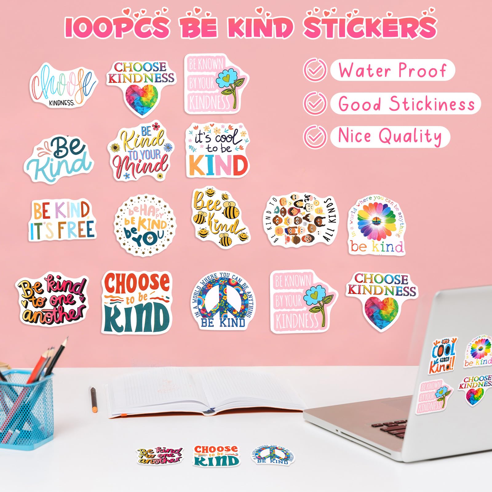Snapklik.com : 100pcs Be Kind Stickers Kindness Decals Waterproof ...