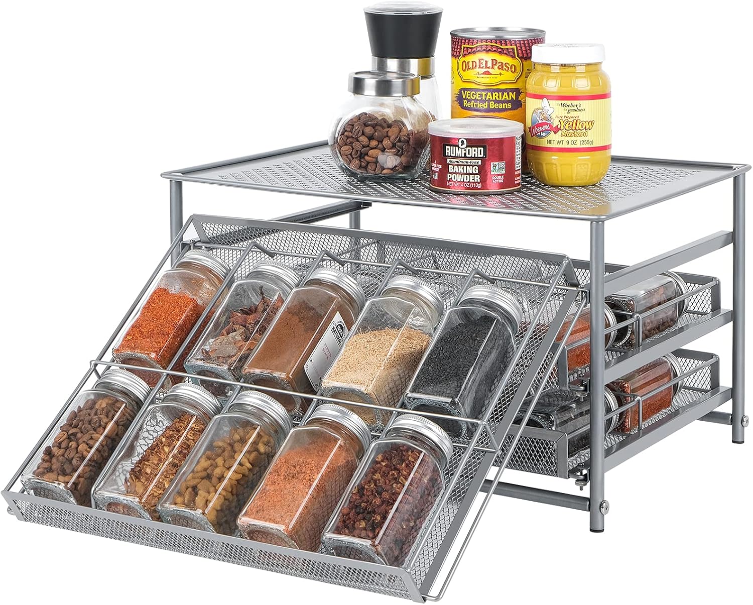 Buy PinPon Spice Rack Organizer for Cabinet, 3 Tier 30-Gird Seasoning ...