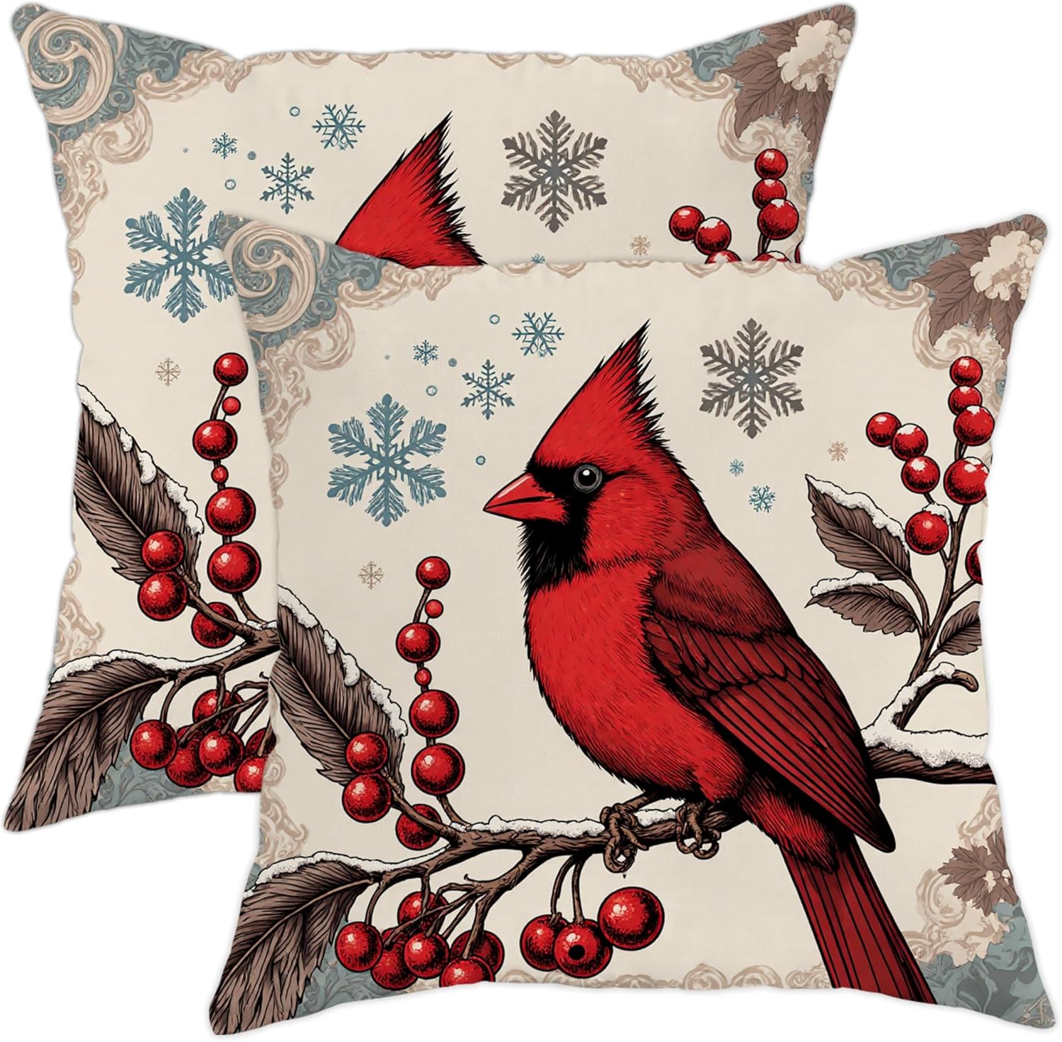 Amazon.com: Cardinal Throw Pillow Covers Set of 2, Winter Traditional ...