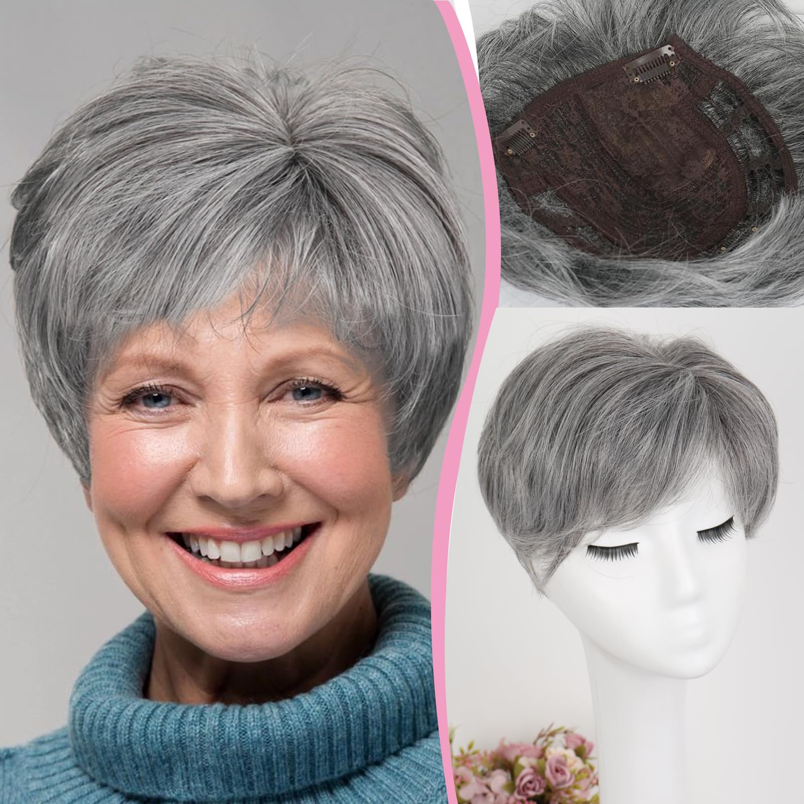 Amazon.com : Matthia Grey Hair Toppers Wiglets Hairpieces for Women ...
