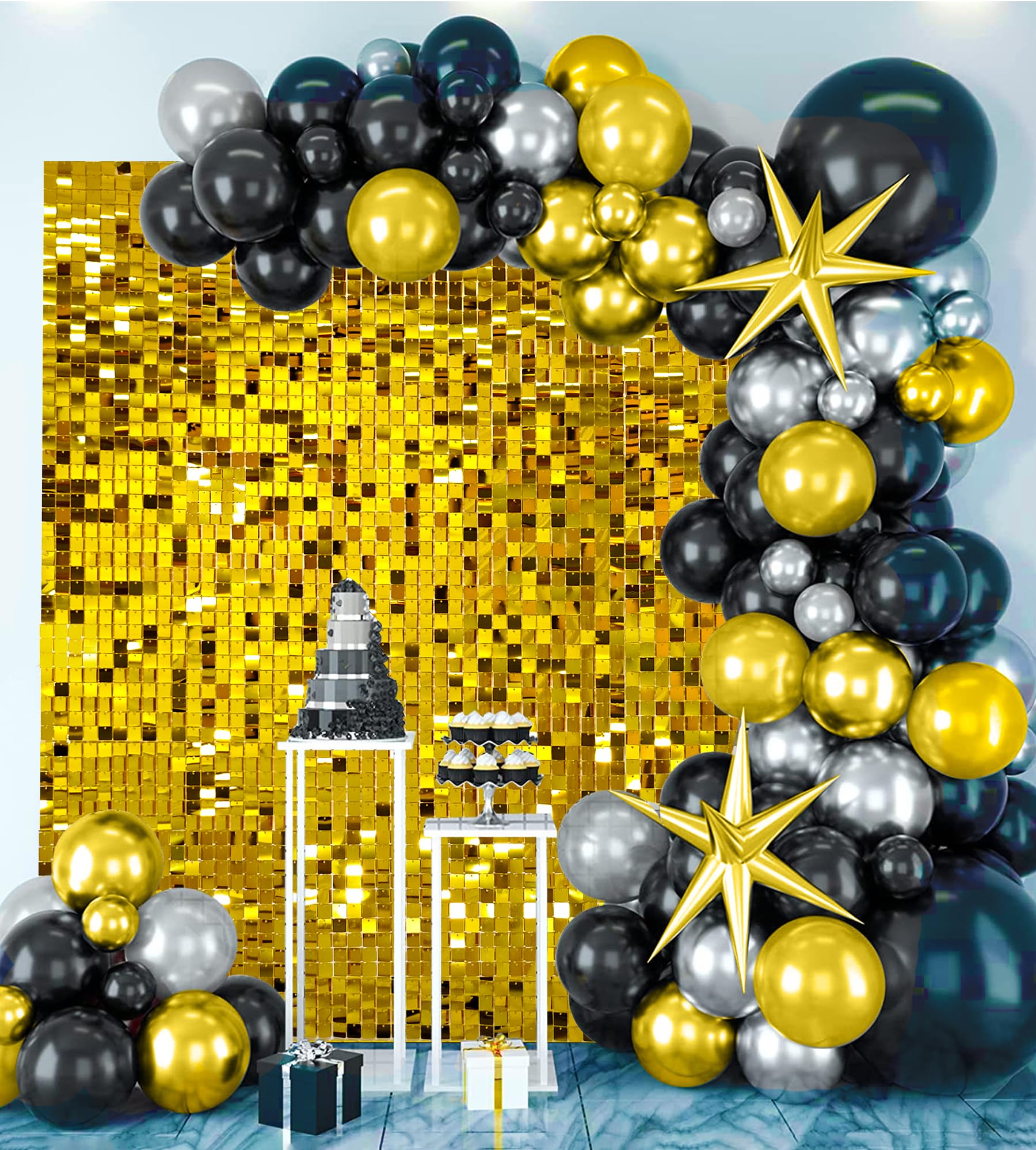 Amazon.com : Gold Shimmer Wall Backdrop Panels 24 Pack - Ozikutech ...