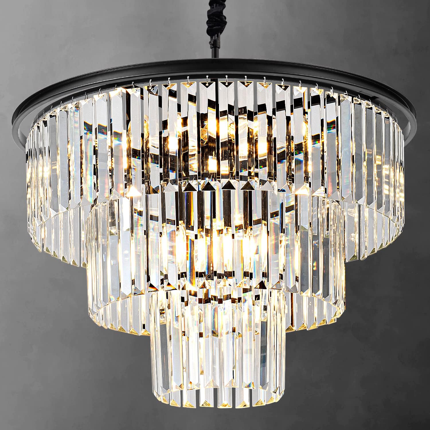 SeeU Modern Crystal Chandelier Black Flush Mount Pendant Lighting 12.6 ...