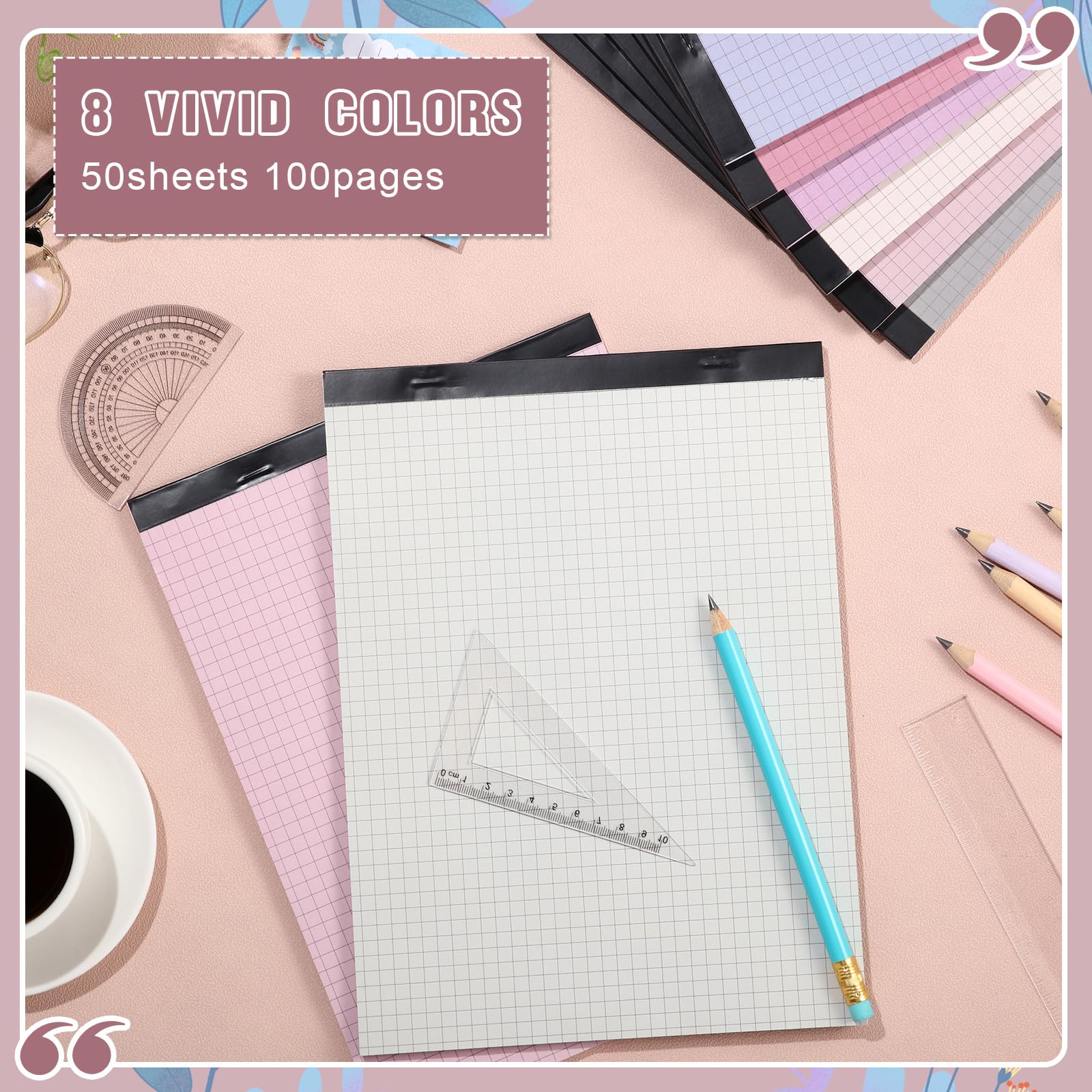 Snapklik.com : Ctosree 8 Pads 8.5 X 11 Inch Quad Legal Notepads Colored Graph Paper 4 Squares ...