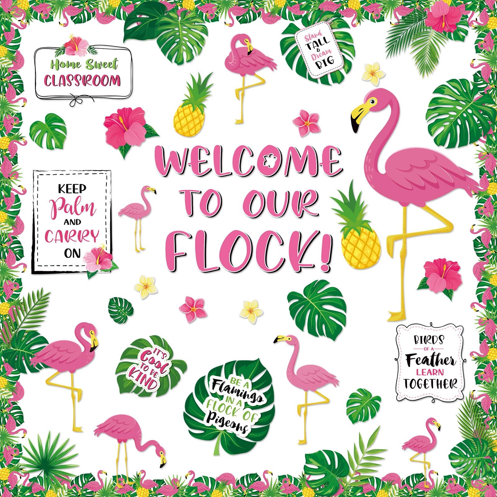 Amazon.com : Pasimy Summer Flamingo Classroom Bulletin Board ...