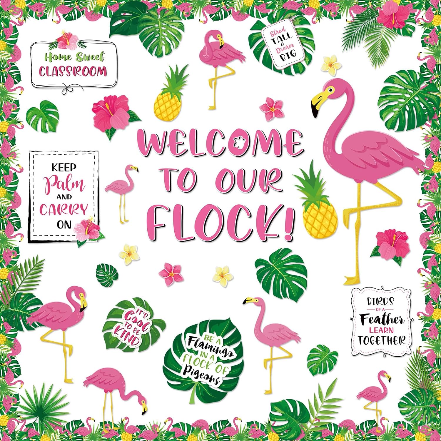 Amazon.com : Pasimy Summer Flamingo Classroom Bulletin Board ...