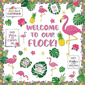 Amazon.com: Pasimy Flamingo Bulletin Board Set Pink Flamingo Classroom ...