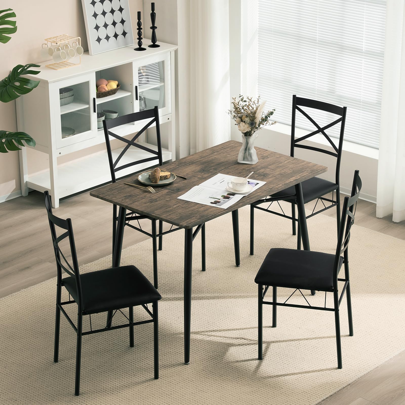 VINGLI 43.3" Dining Table Set for 4, Small Kitchen Table and Chairs for ...