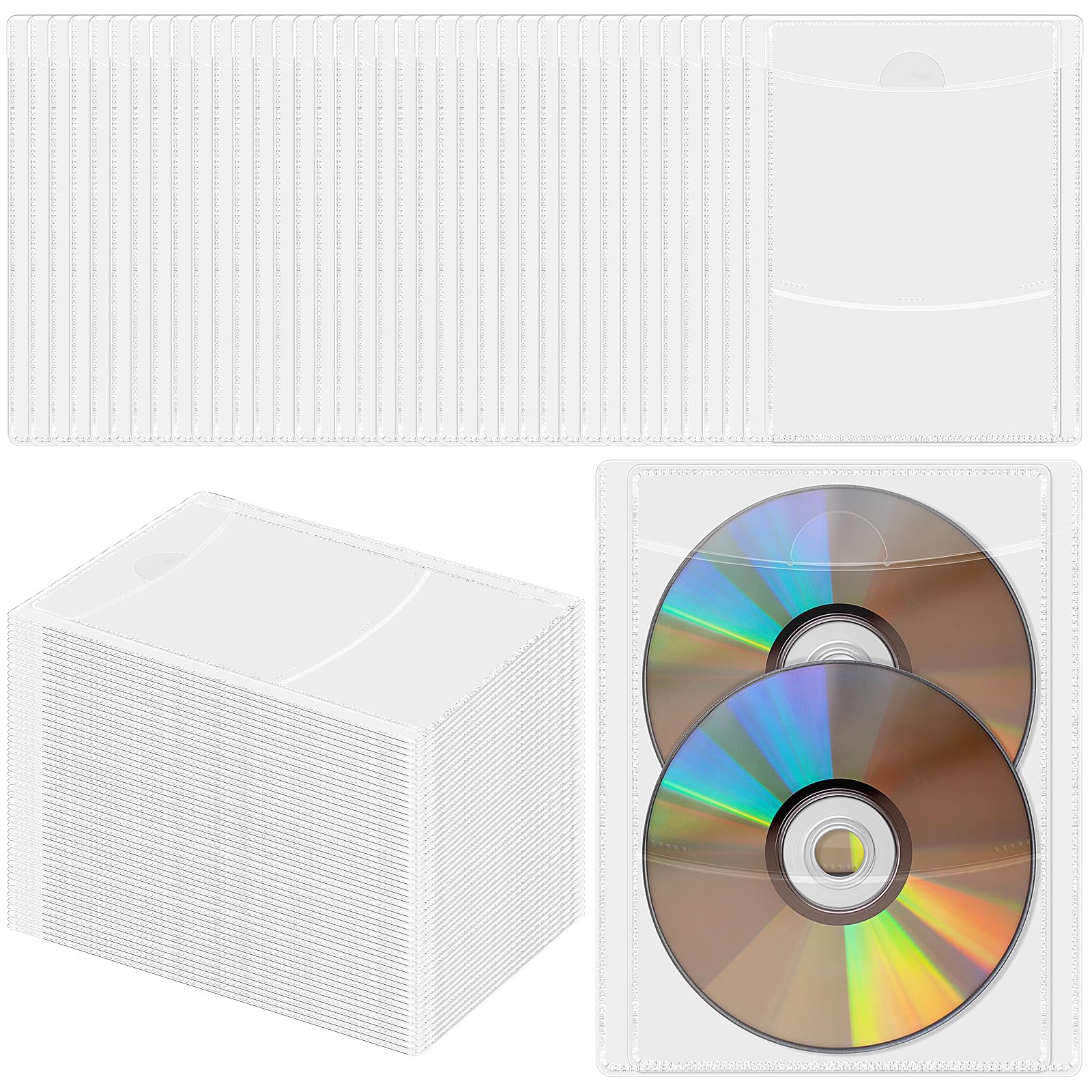 Amazon.com: Domensi 100 Pcs Clear Plastic DVD Sleeves 2 Disc Non-Woven ...