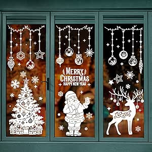 104 Pcs Large Christmas Window Stickers, White Xmas Window Stickers ...